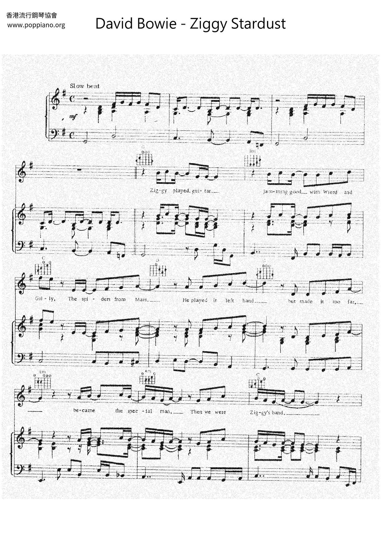 David Bowie-Ziggy Stardust 琴譜pdf-香港流行鋼琴協會琴譜下載 ★