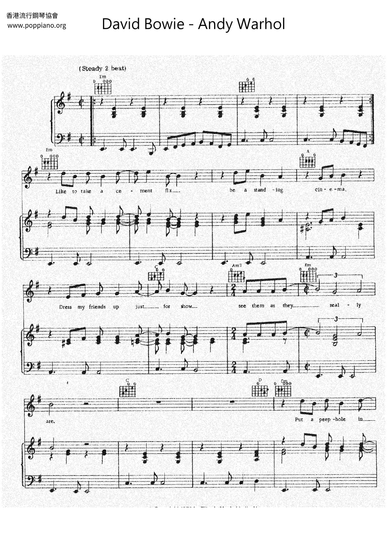 David Bowie-Andy Warhol Sheet Music pdf, - Free Score Download ★