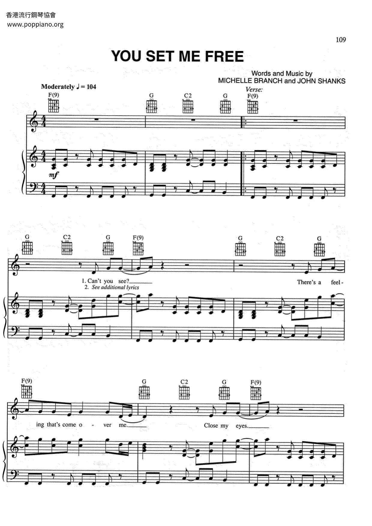 Michelle Branch-You Set Me Free Sheet Music pdf, - Free Score Download ★