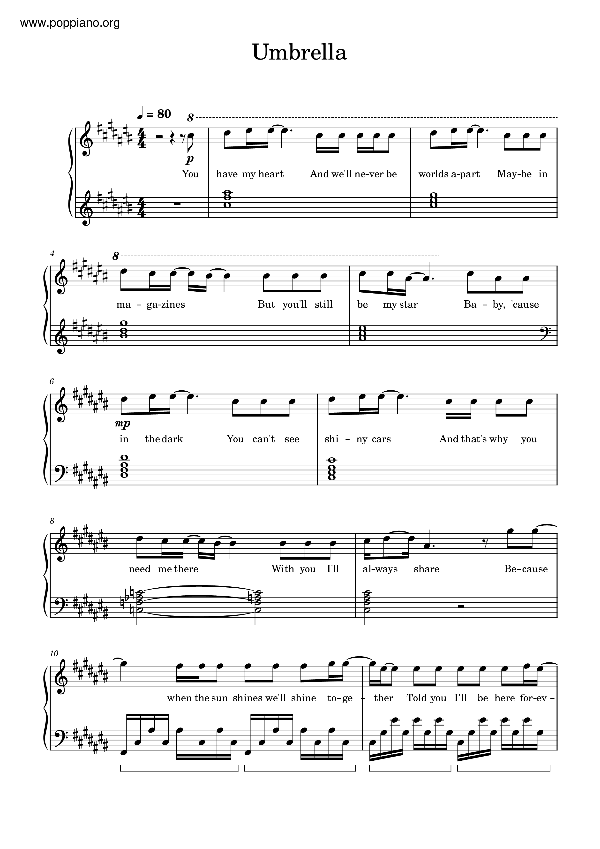 Umbrella - Sheet Music / Piano Score Free PDF Download - HK Pop Piano ...