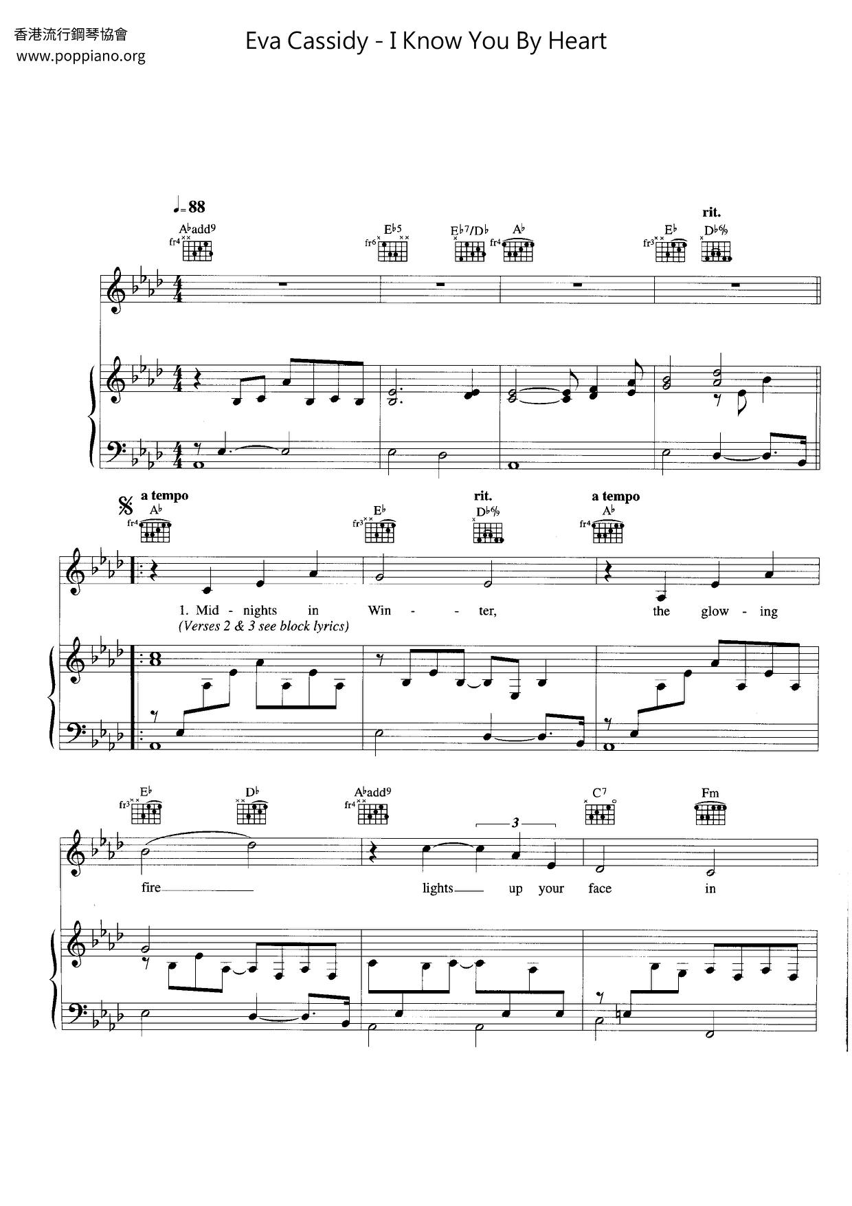 Eva Cassidy-I Know You By Heart 琴譜pdf-香港流行鋼琴協會琴譜下載 ★