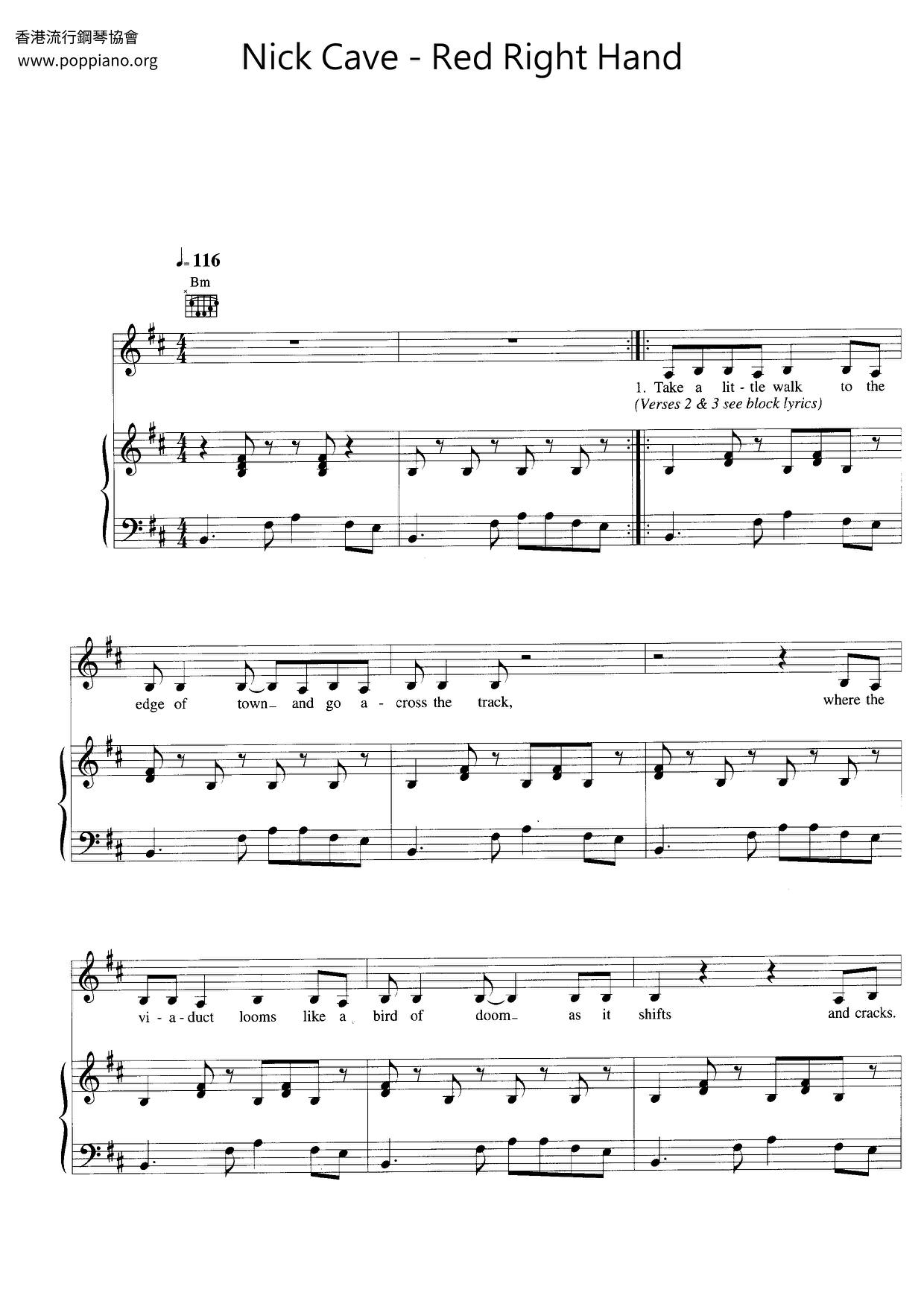 Nick Cave-Red Right Hand 琴譜pdf-香港流行鋼琴協會琴譜下載 ★