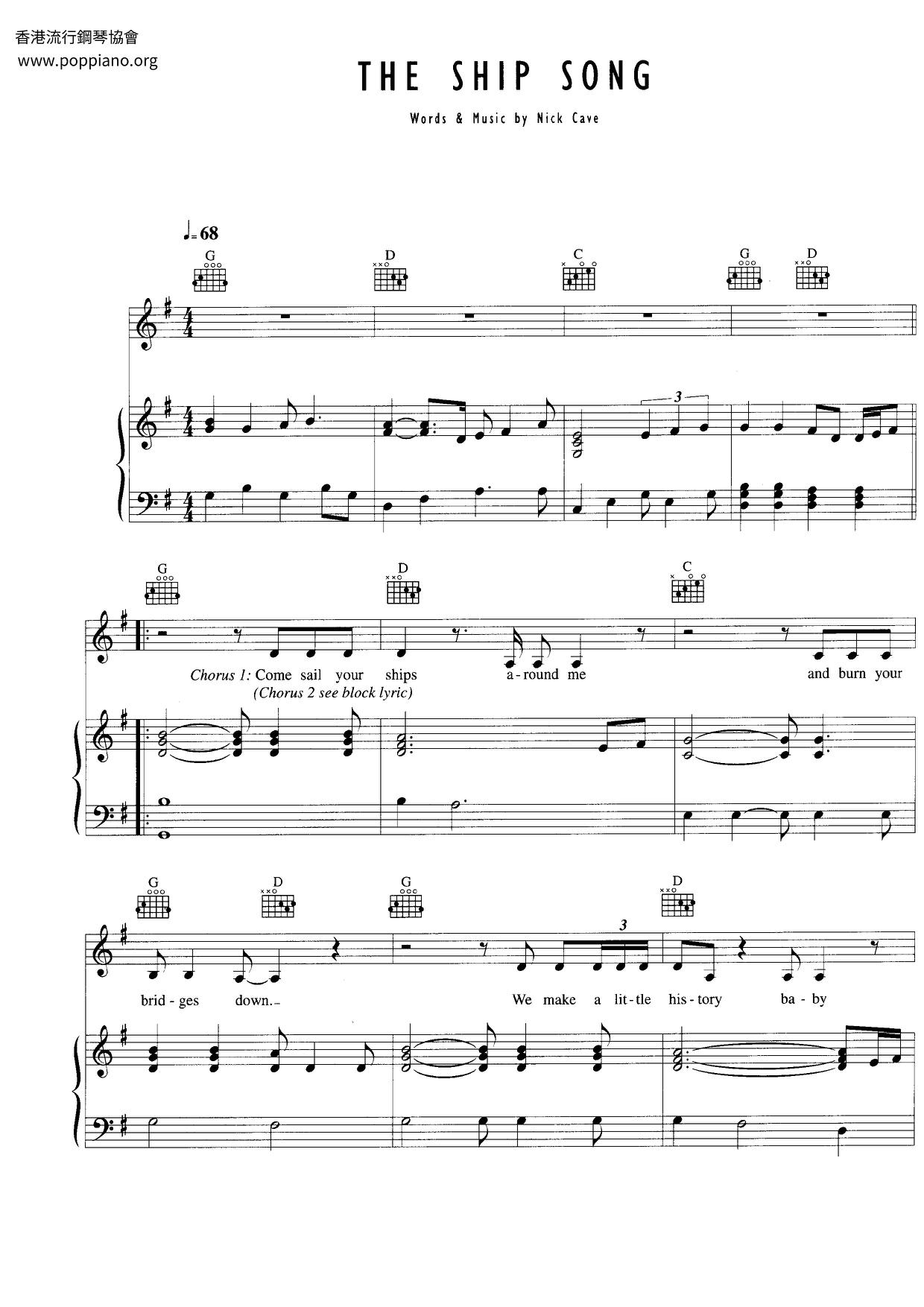 Nick Cave-The Ship Song Sheet Music pdf, - Free Score Download ★