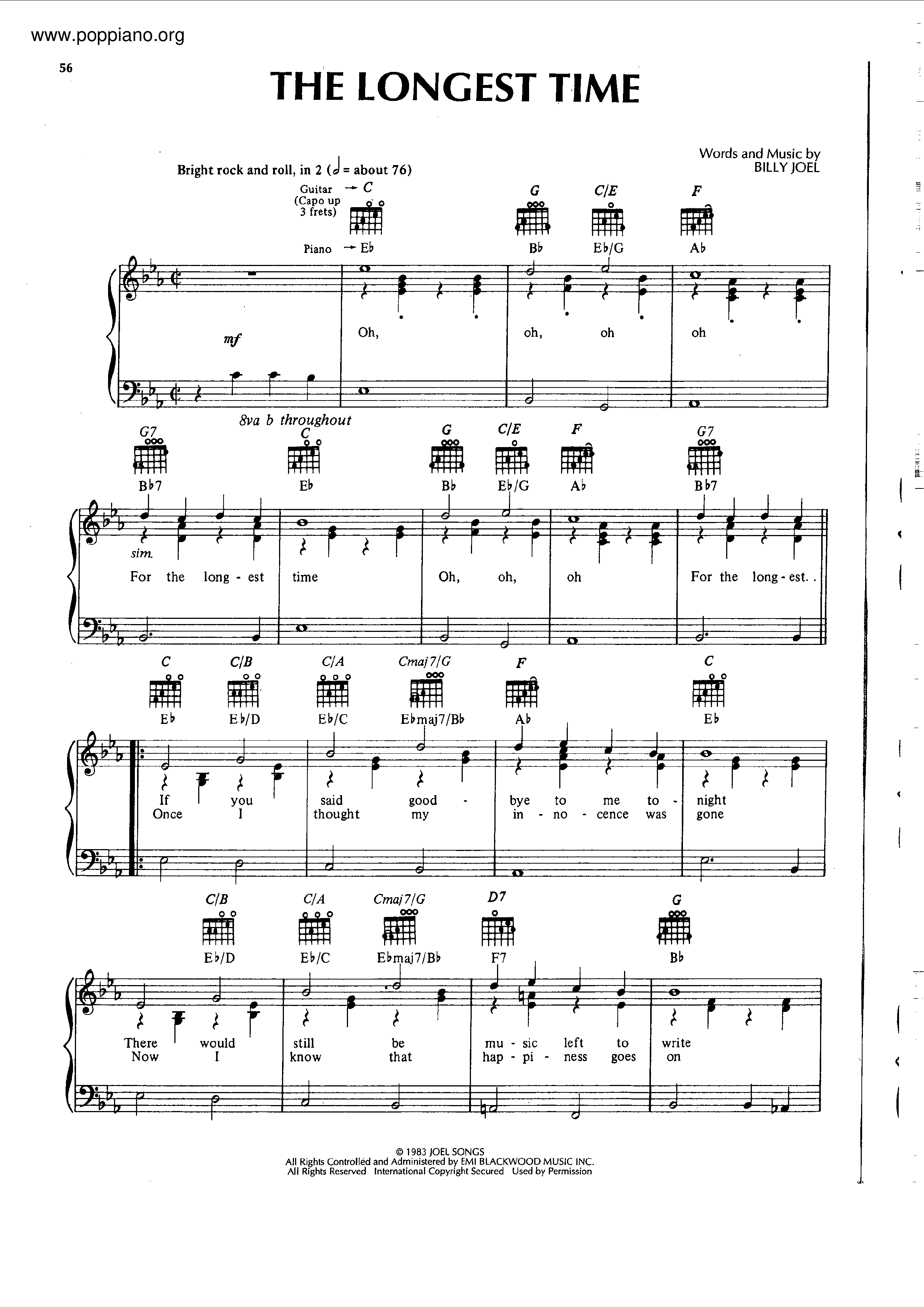 Billy Joel-The Longest Time Sheet Music pdf, - Free Score Download ★