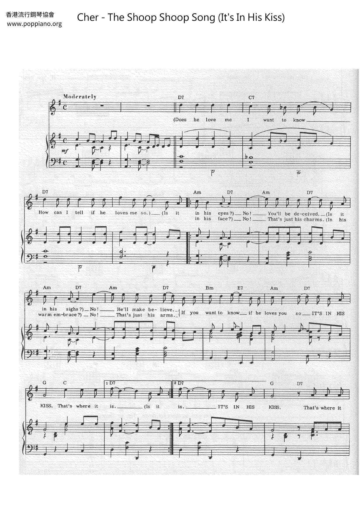 Cher-The Shoop Shoop Song (It's In His Kiss) 琴譜pdf-香港流行鋼琴協會琴譜下載 ★