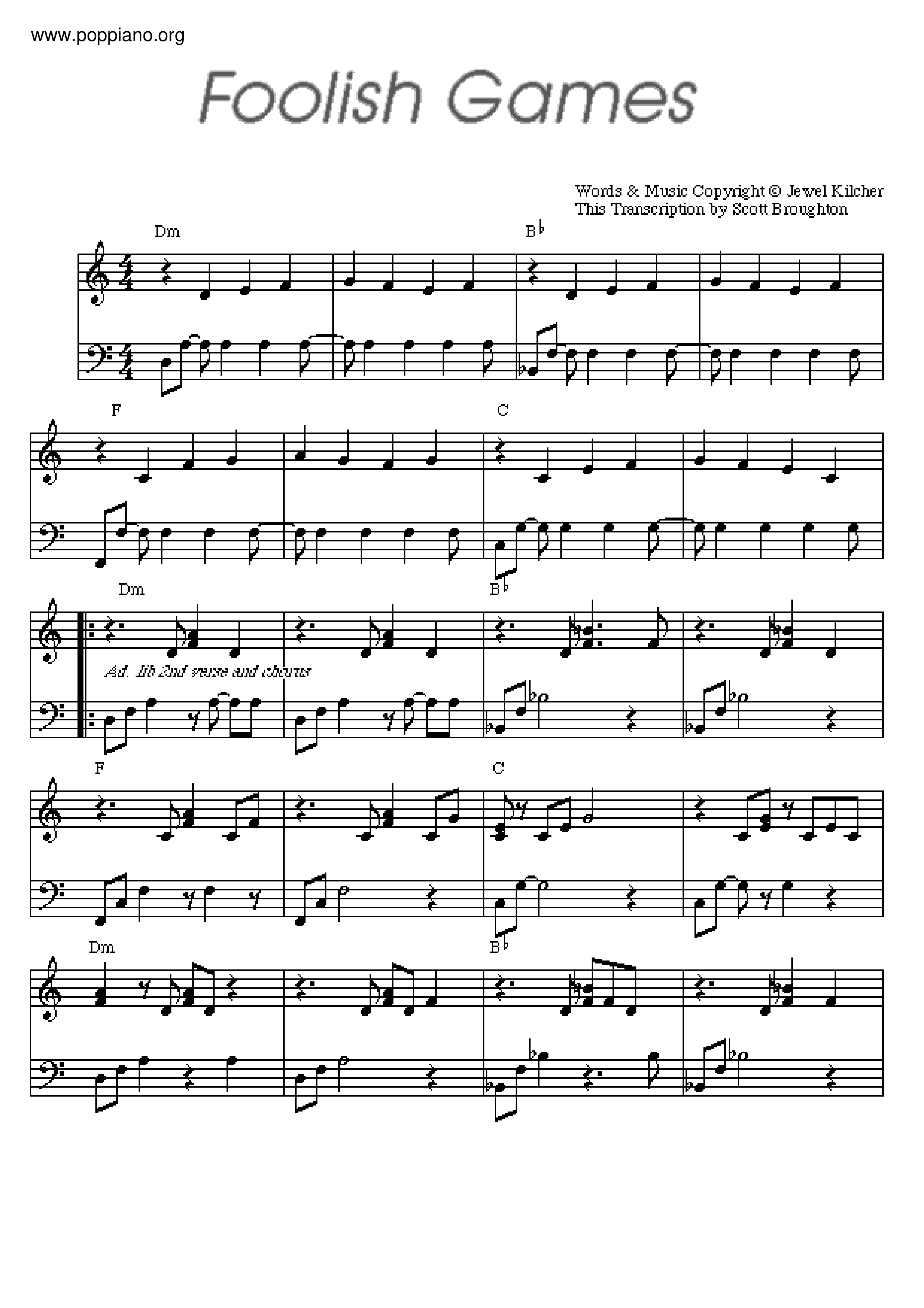 foolish games- PDF無料ピアノ譜 gakufu - 香港ポップピアノ協会 ★