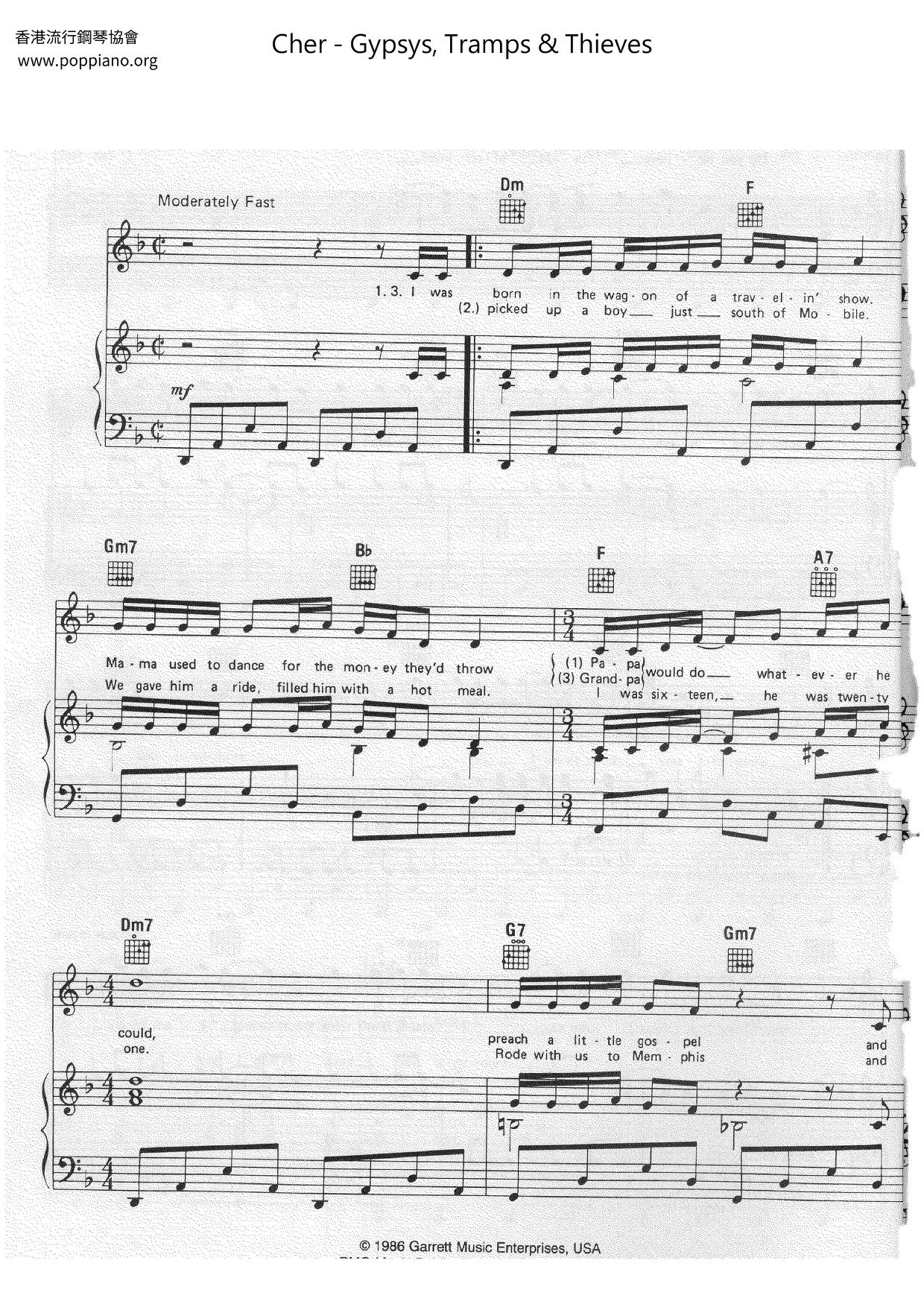 Cher-Gypsys, Tramps & Thieves 琴譜pdf-香港流行鋼琴協會琴譜下載 ★