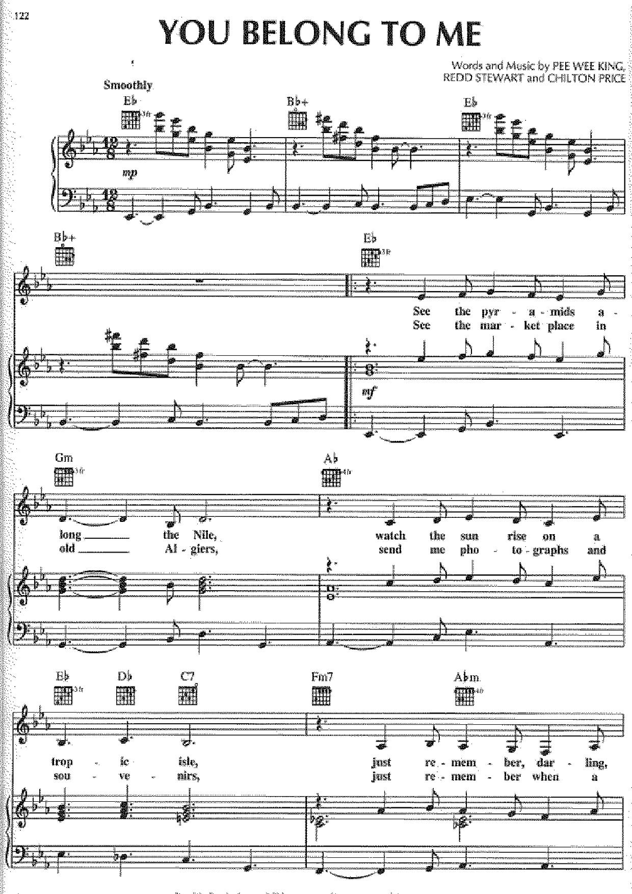 Patsy Cline-You Belong To Me 琴譜pdf-香港流行鋼琴協會琴譜下載 ★