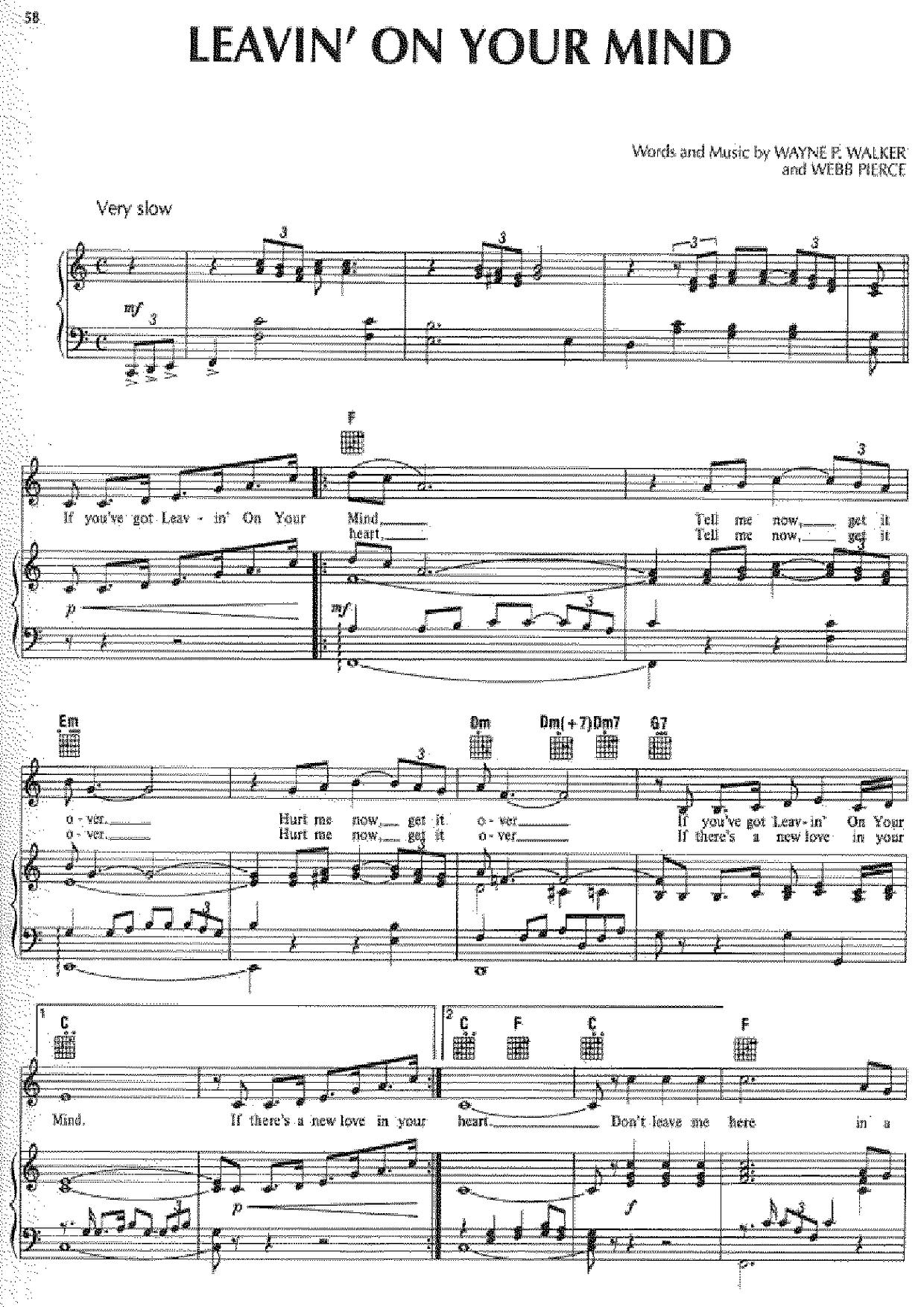 Patsy Cline-Leavin' On Your Mind Sheet Music pdf, - Free Score Download ★