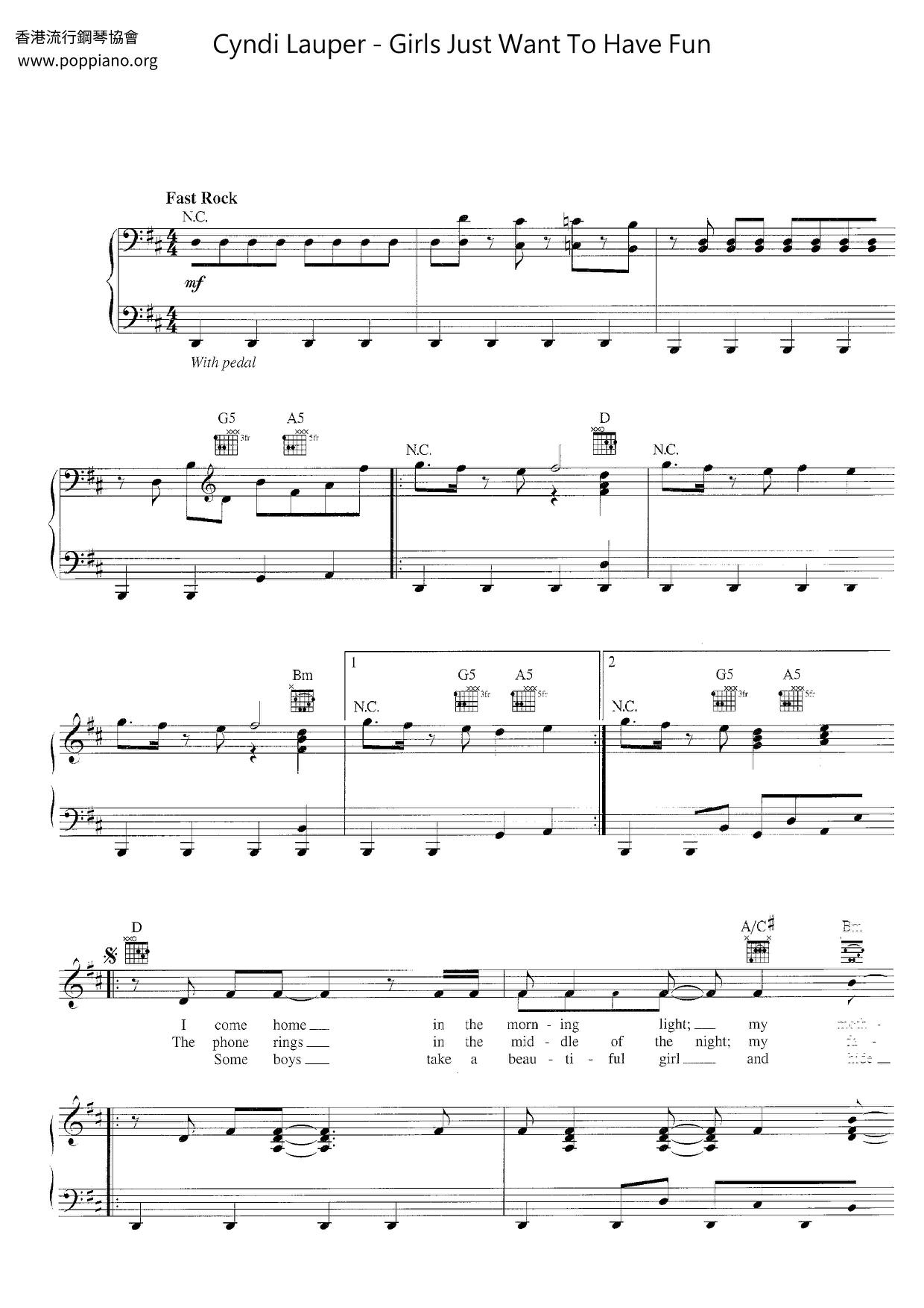 Miley Cyrus-Girls Just Want To Have Fun Sheet Music pdf, - Free Score ...