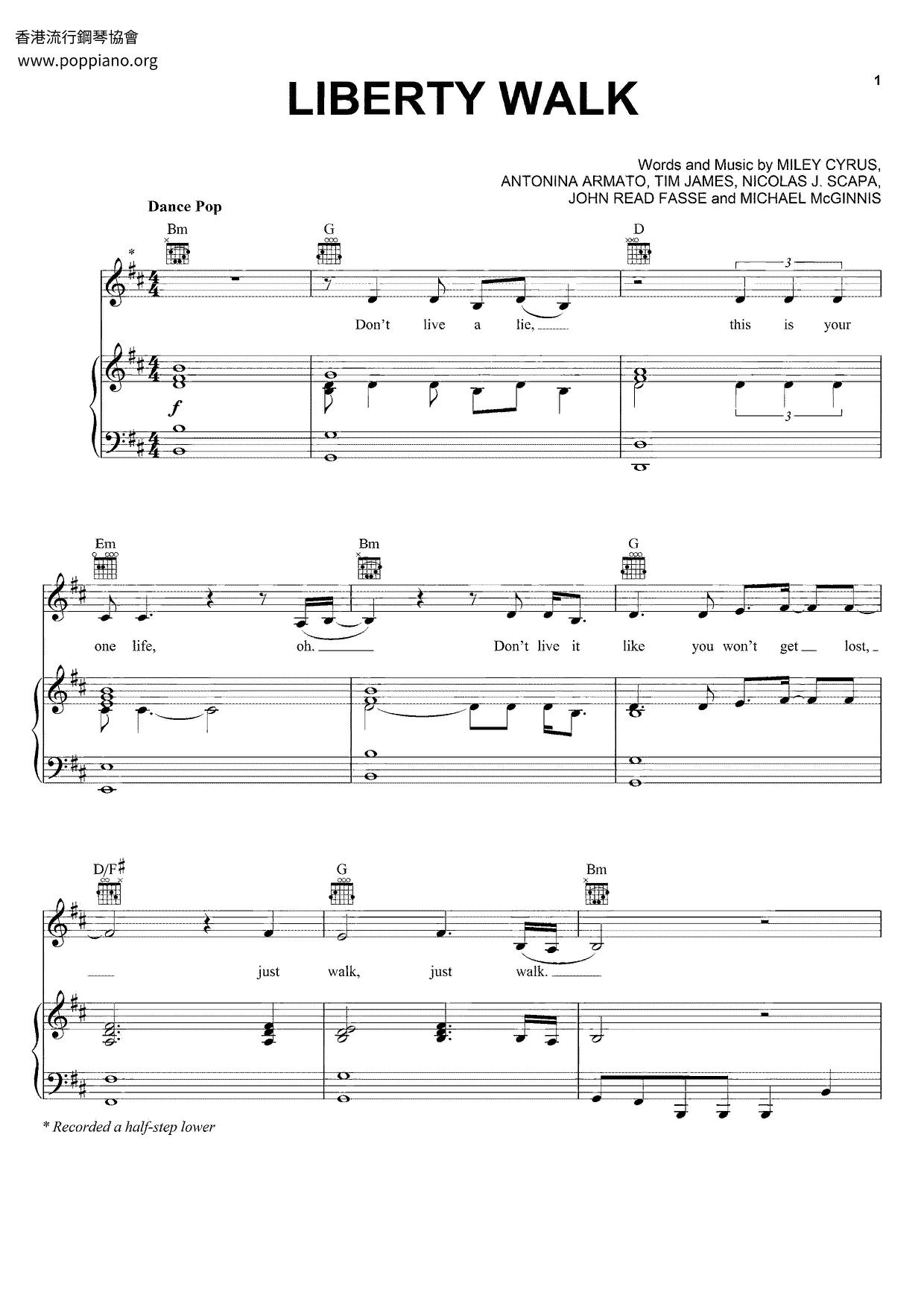 Miley Cyrus-Liberty Walk Sheet Music pdf, - Free Score Download ★