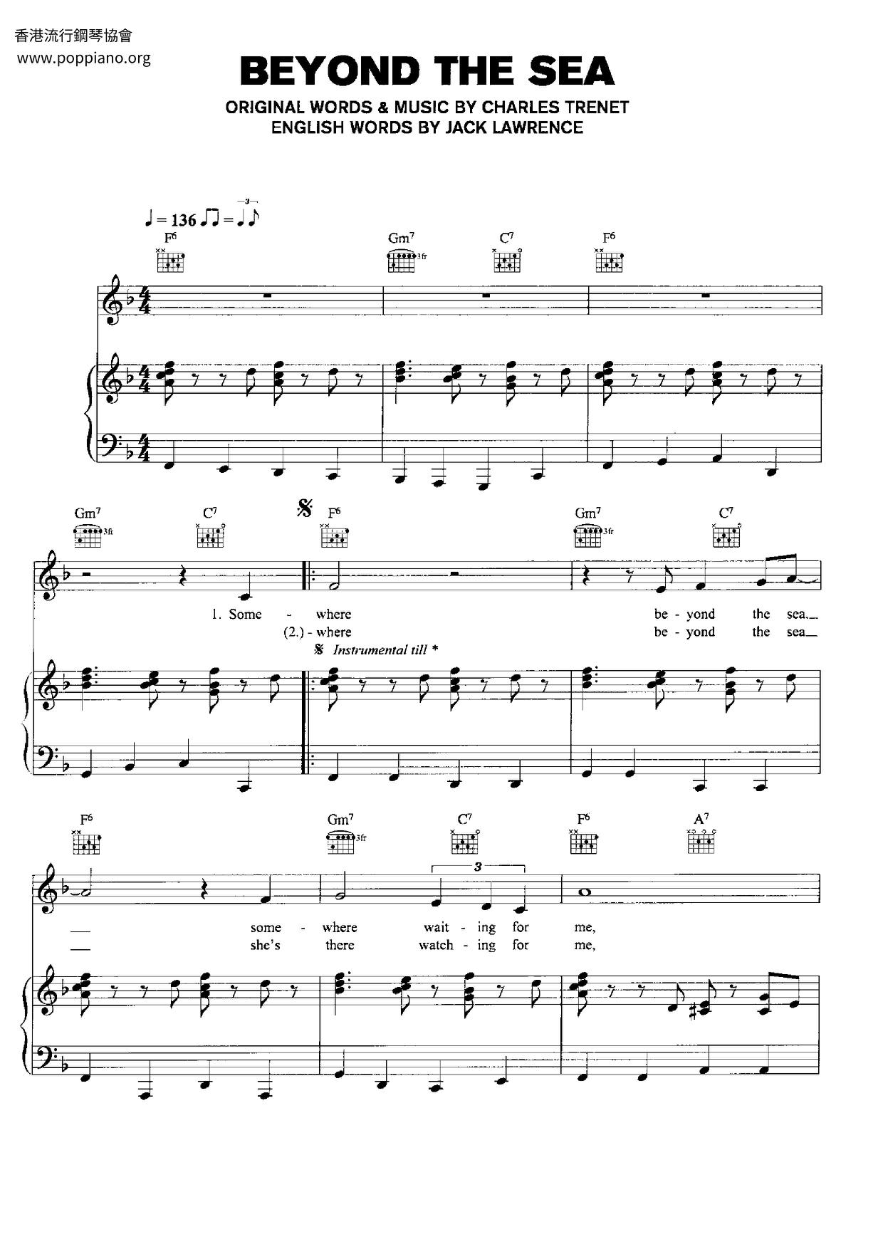 Bobby Darin-Beyond The Sea Sheet Music pdf, - Free Score Download ★