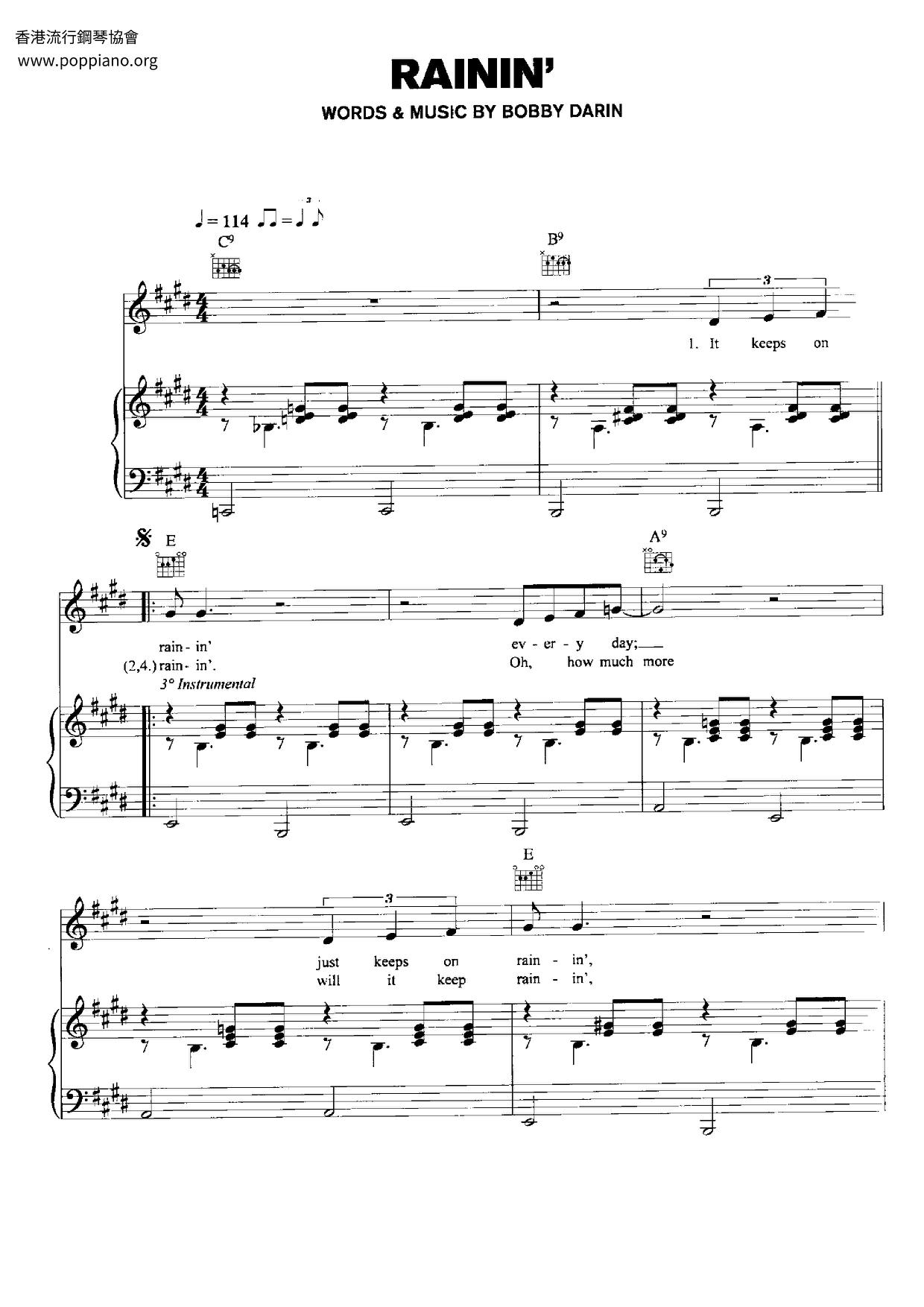 Bobby Darin-Rainin' 琴譜pdf-香港流行鋼琴協會琴譜下載 ★