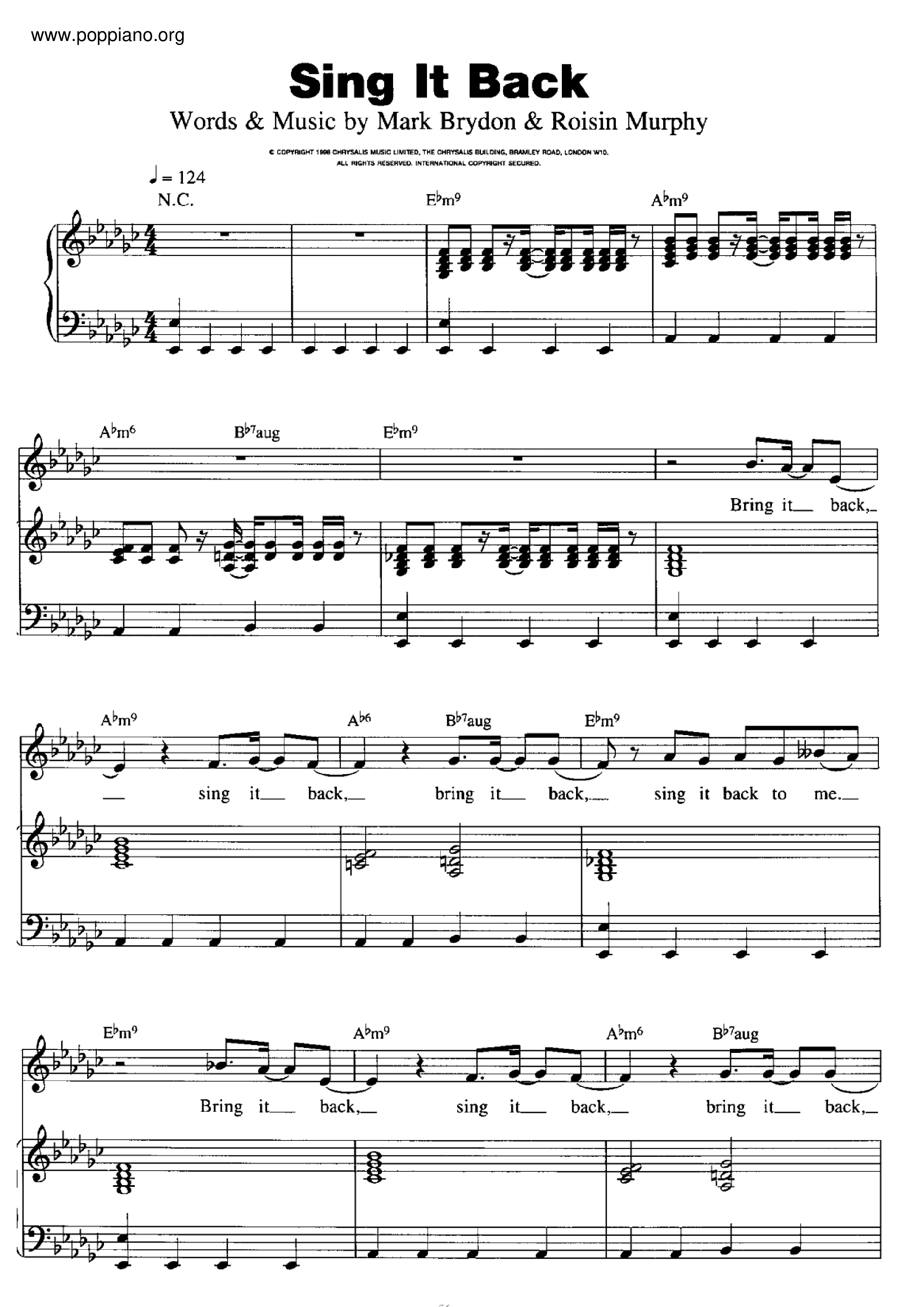 Moloko-Sing It Back Sheet Music pdf, - Free Score Download ★