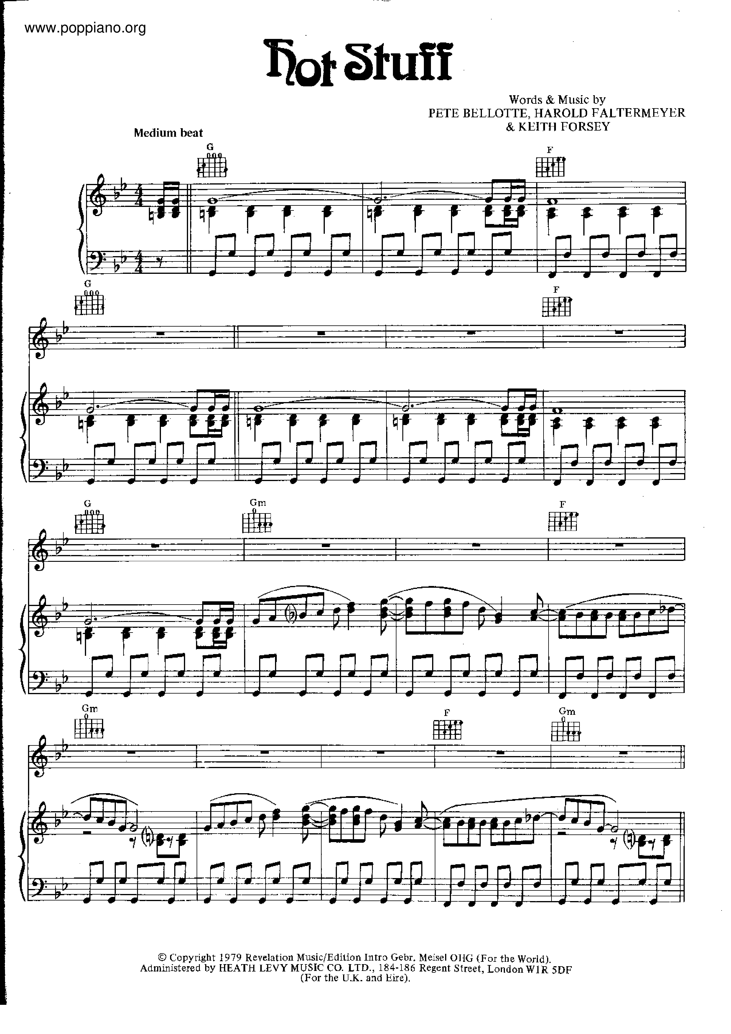 ★Donna Summer - Hot Stuff ピアノ譜pdf- 香港ポップピアノ協会 無料PDF楽譜ダウンロード gakufu