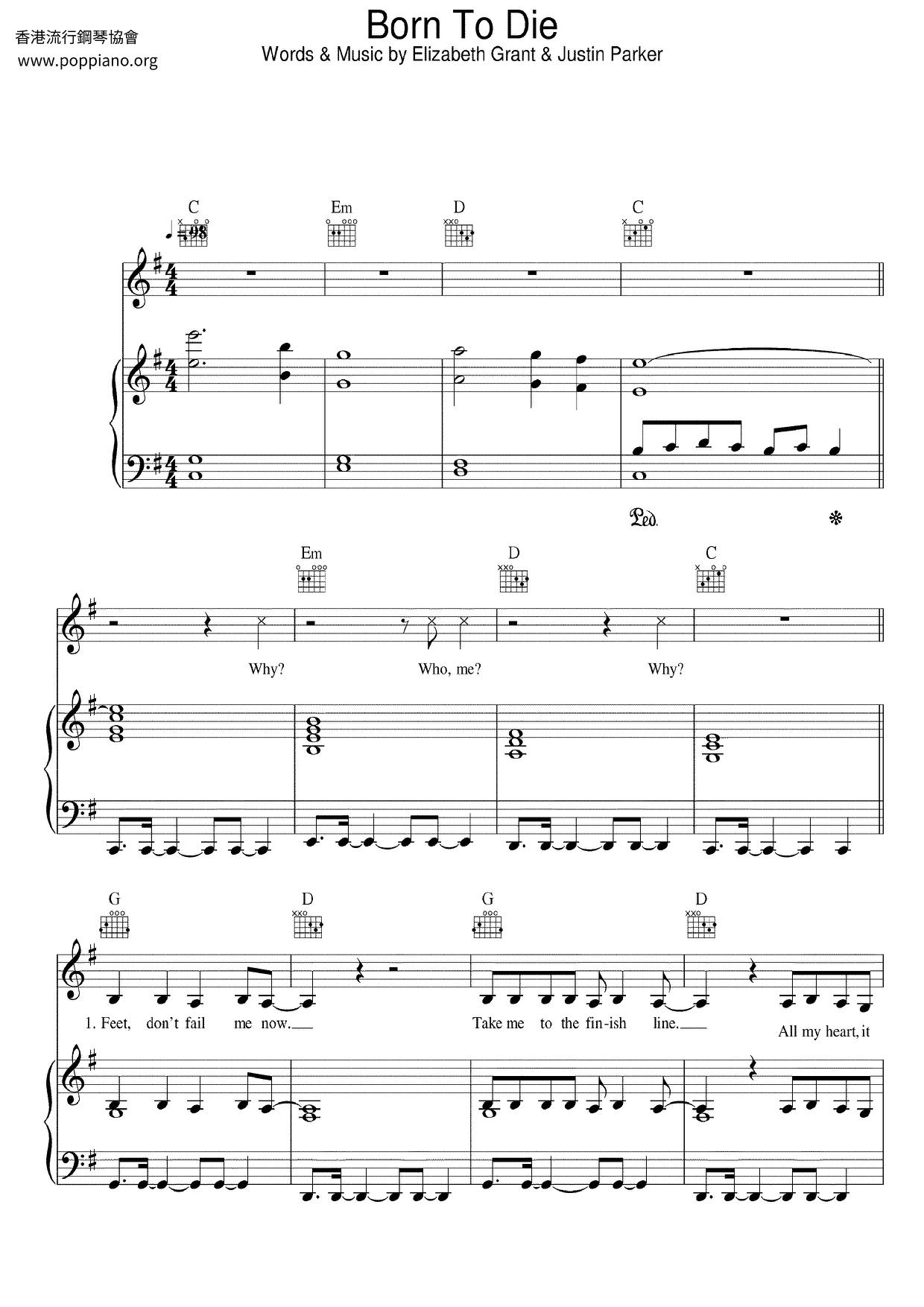 Lana Del Rey-Born To Die Sheet Music pdf, - Free Score Download ★