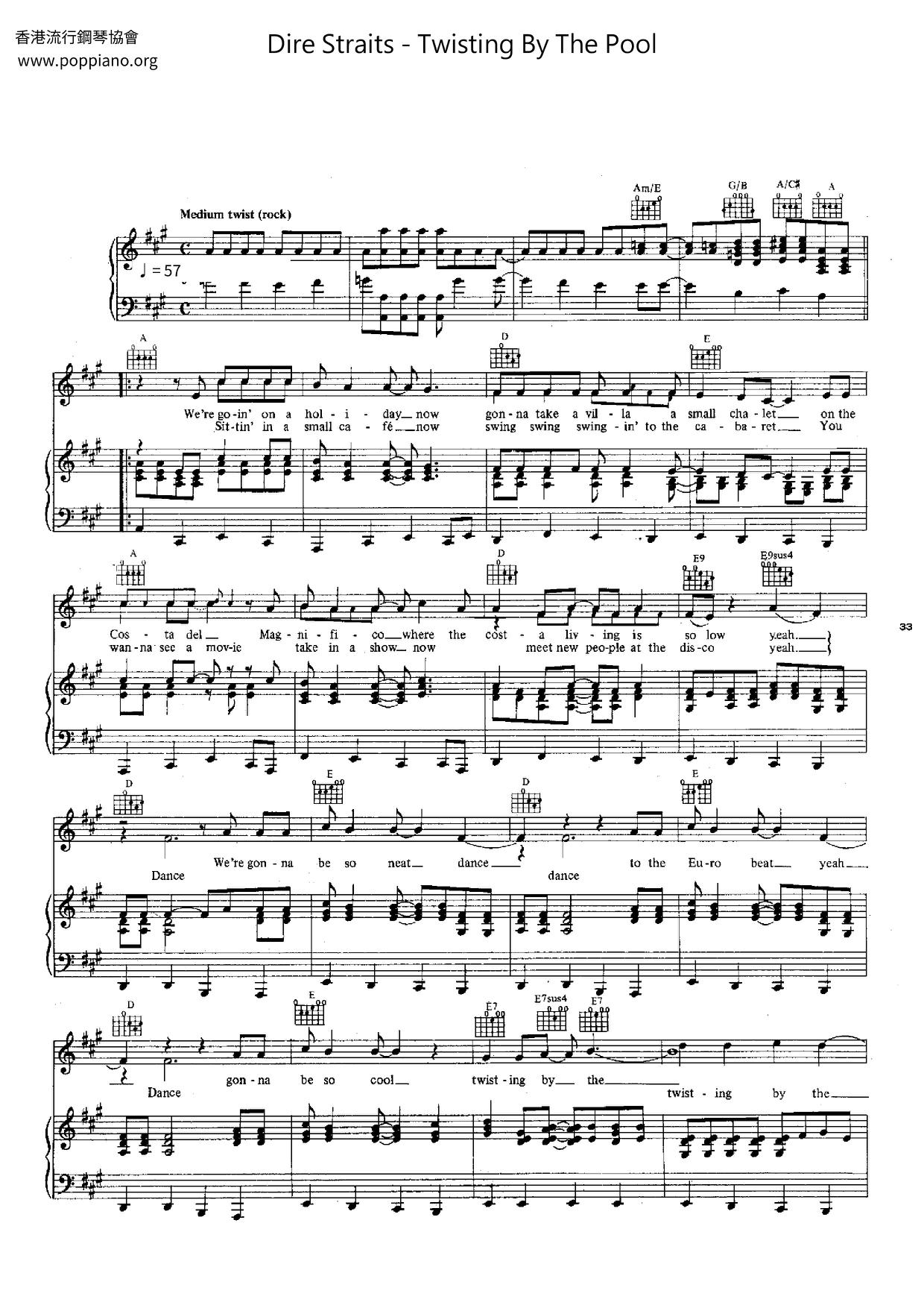 Dire Straits-Twisting By The Pool Sheet Music pdf, - Free Score Download ★