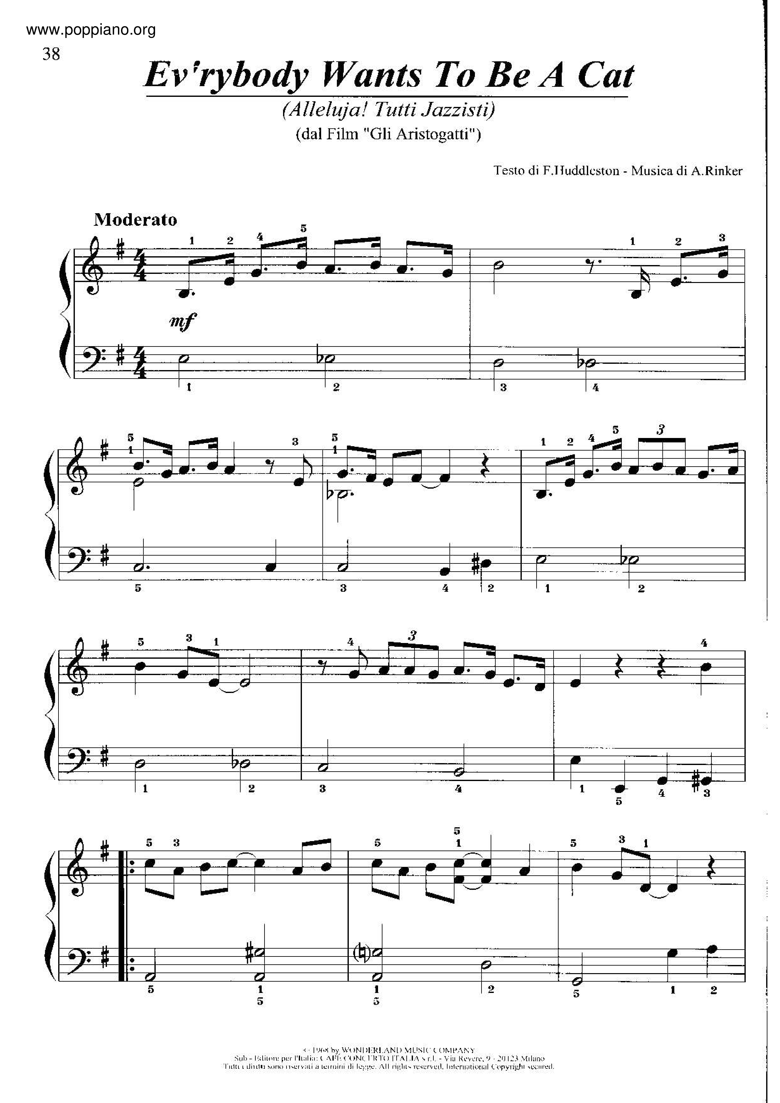 Disney-The Aristocats - Everybody Wants To Be A Cat 琴譜pdf (ディズニー)-香港流行鋼 ...