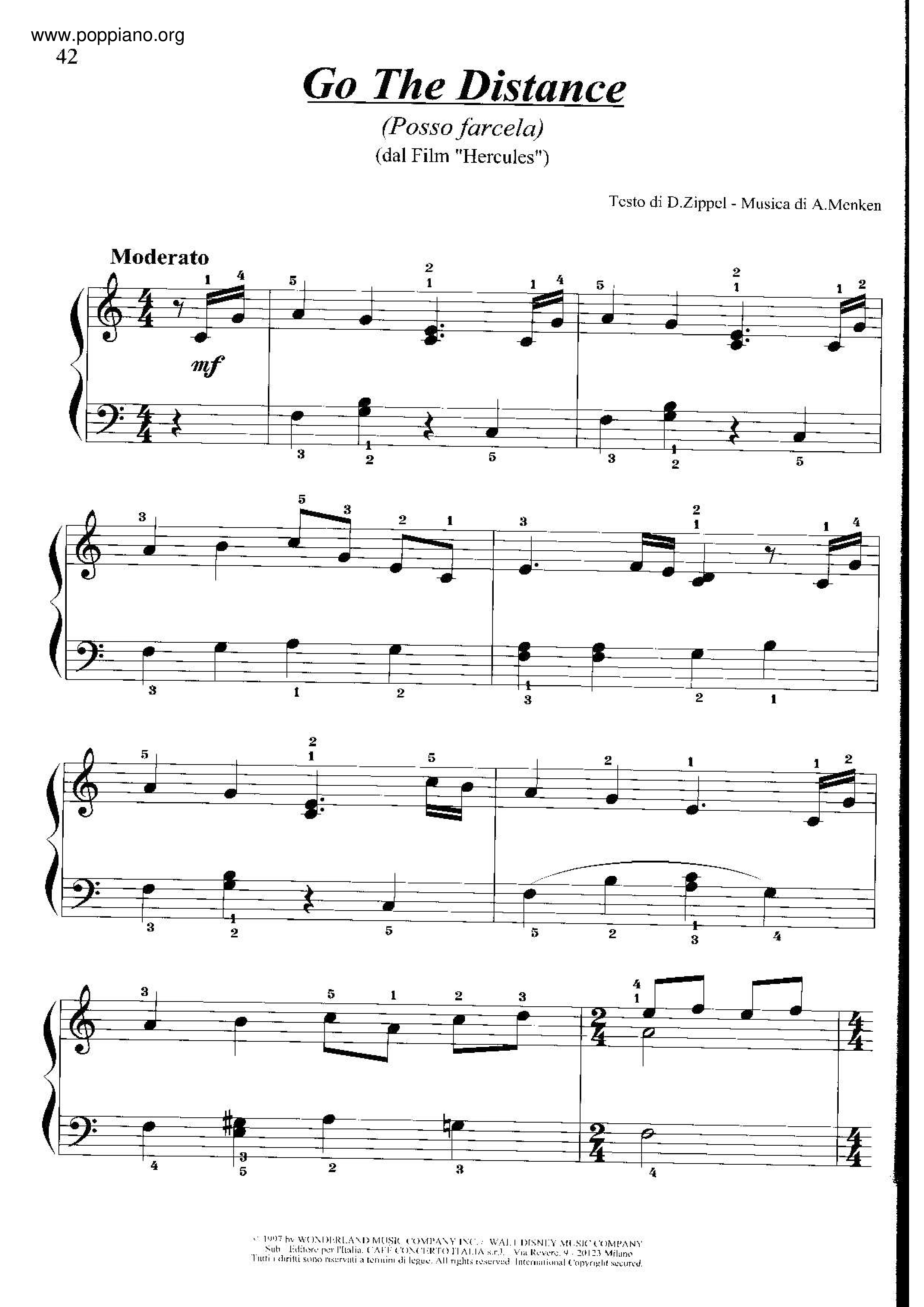 Movie Soundtrack-Hercules - Go The Distance Sheet Music pdf, - Free ...