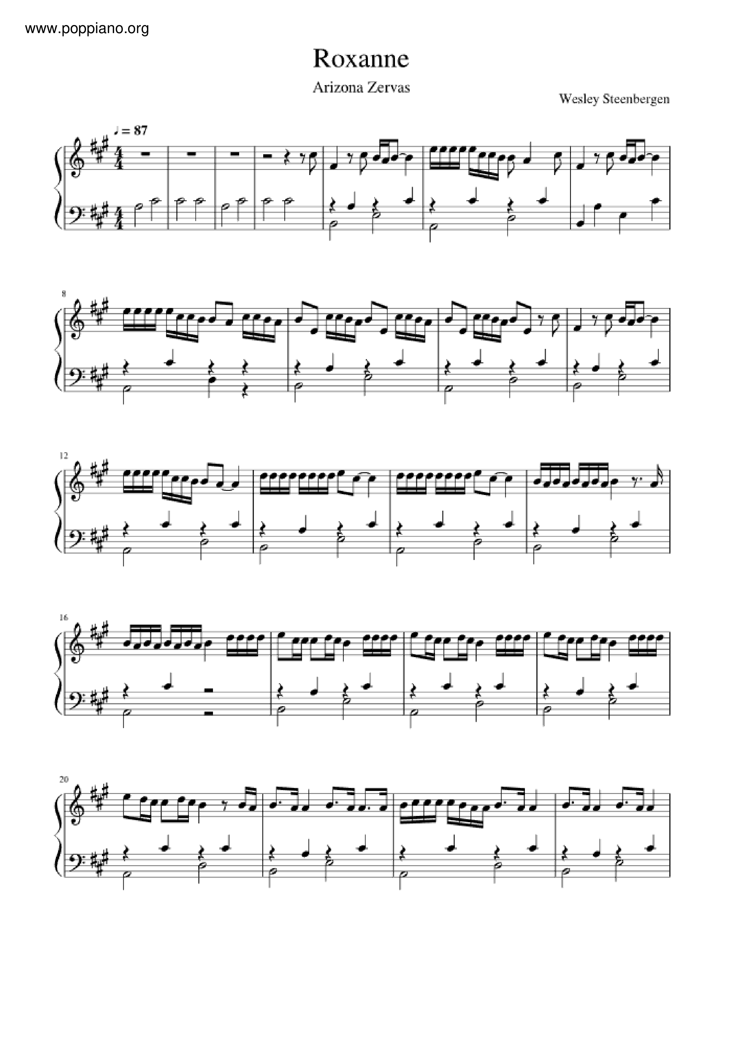 Arizona Zervas-Roxanne Sheet Music pdf, - Free Score Download ★