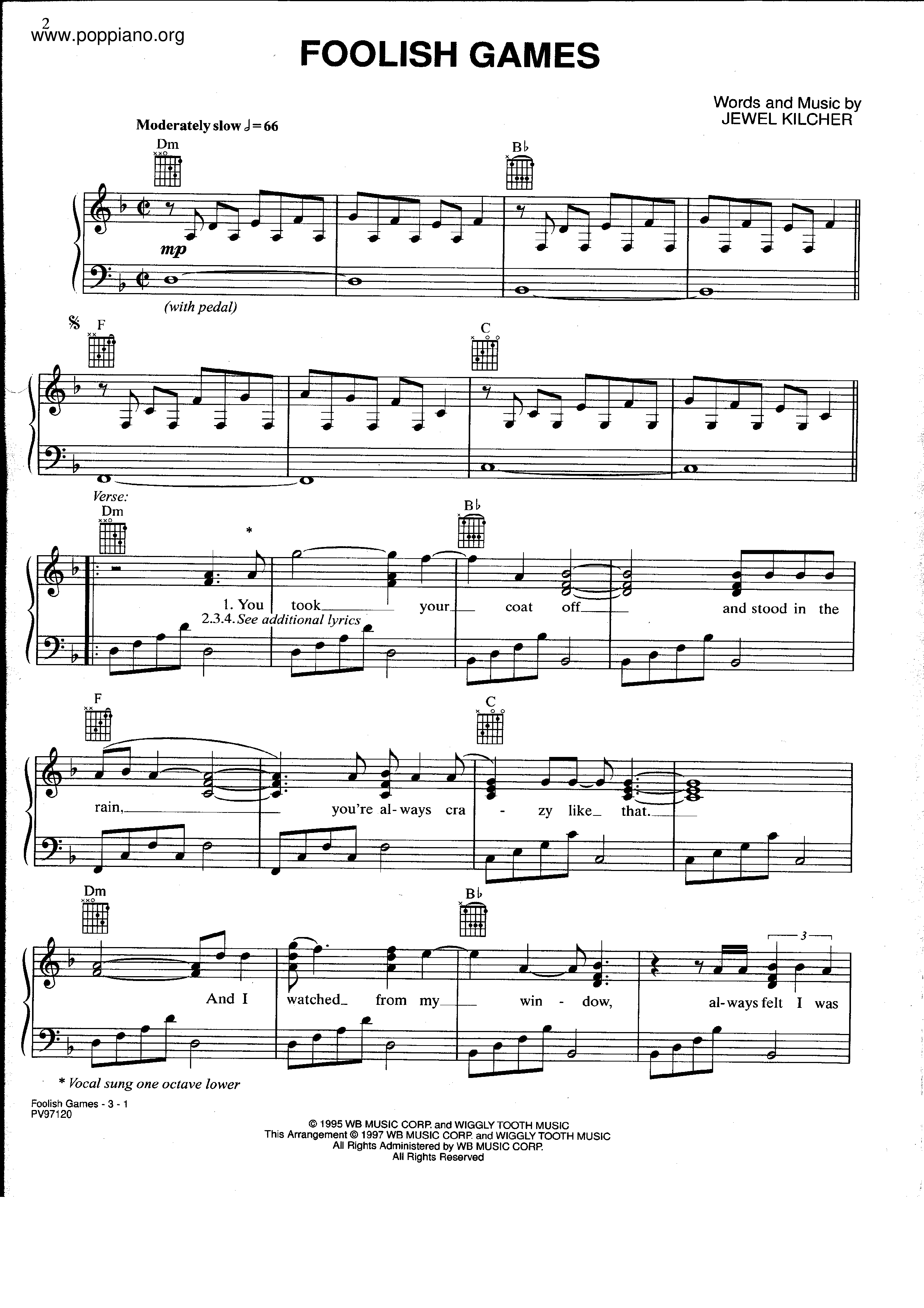 foolish games- PDF無料ピアノ譜 gakufu - 香港ポップピアノ協会 ★