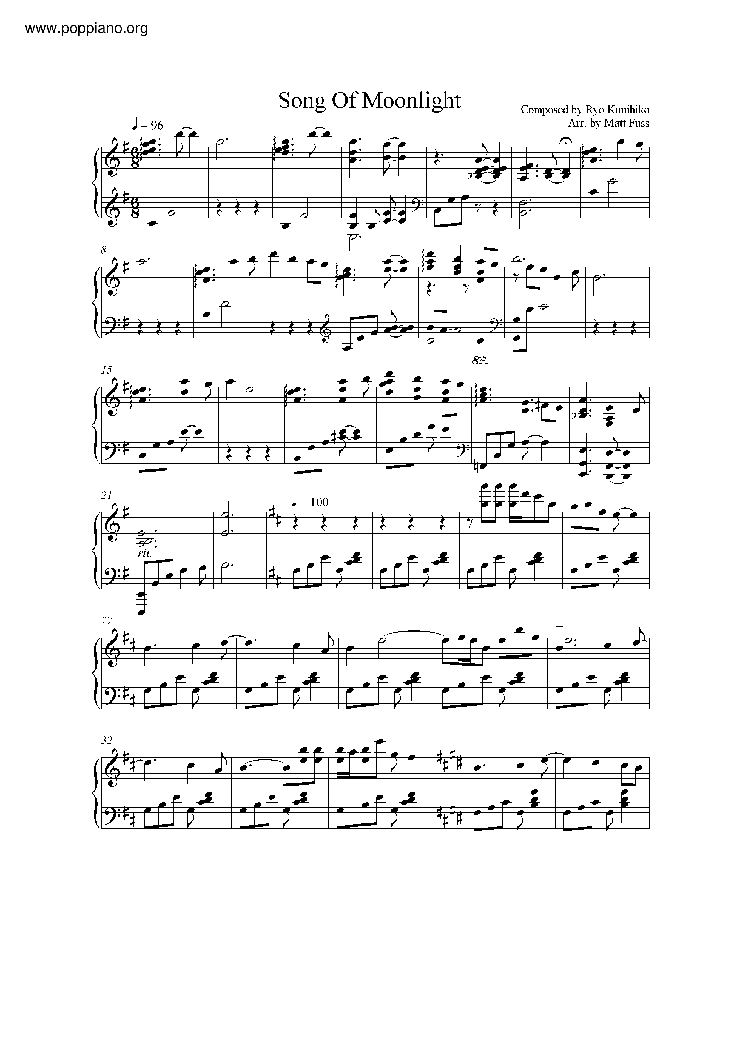 Ryo Kunihiko-Song Of Moonlight Sheet Music pdf, - Free Score Download ★