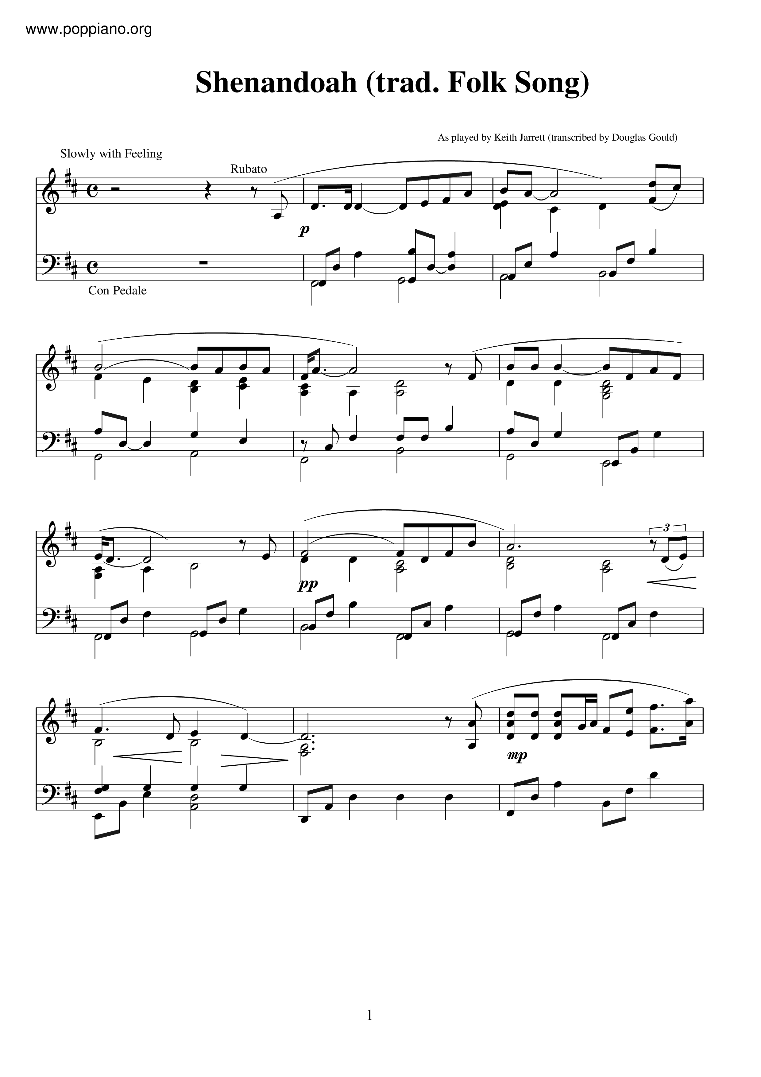 American Folk Song-Shenandoah Sheet Music pdf, - Free Score Download ★