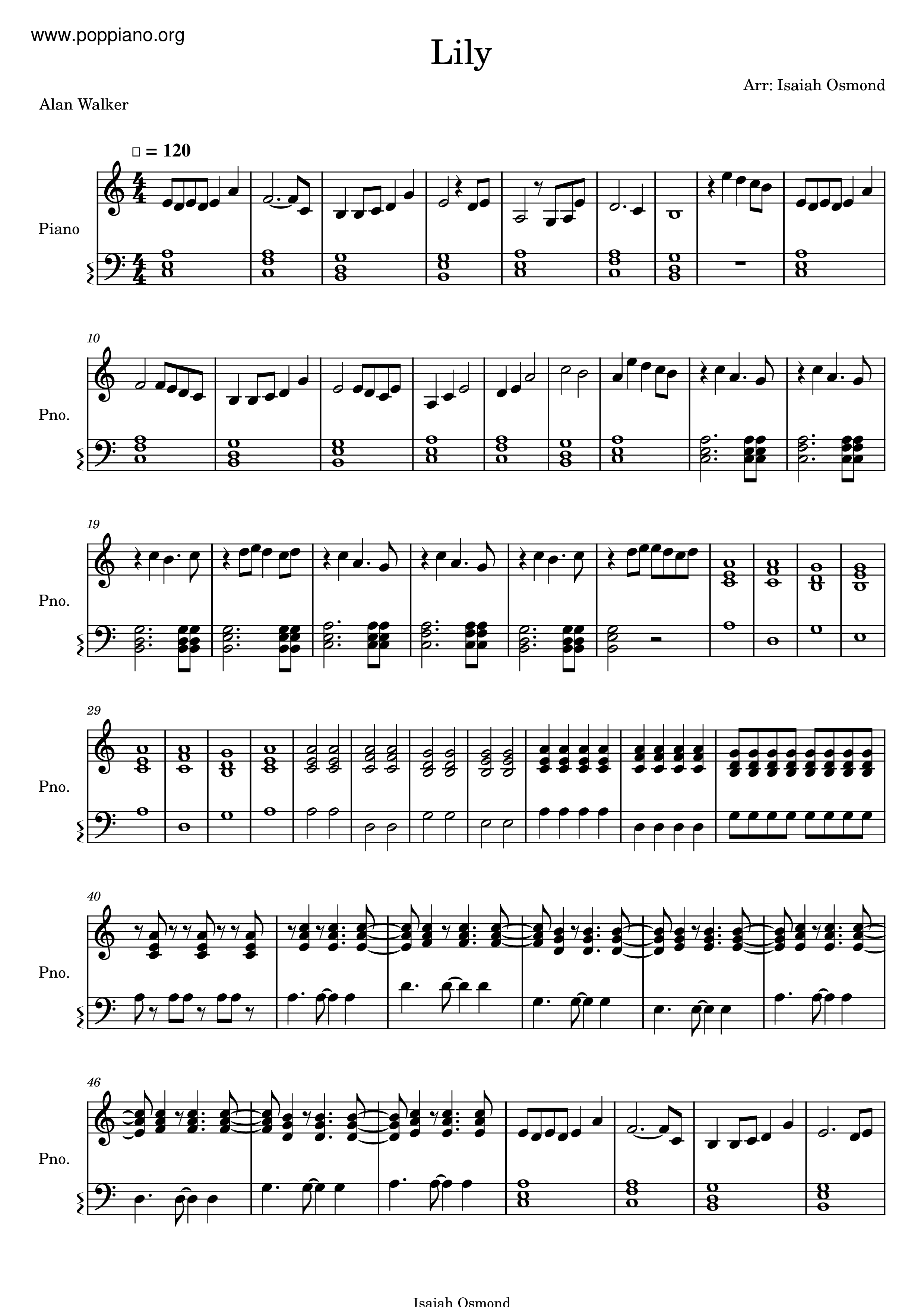 Alan Walker-Lily Sheet Music pdf, (アラン・ウォーカー) - Free Score Download ★