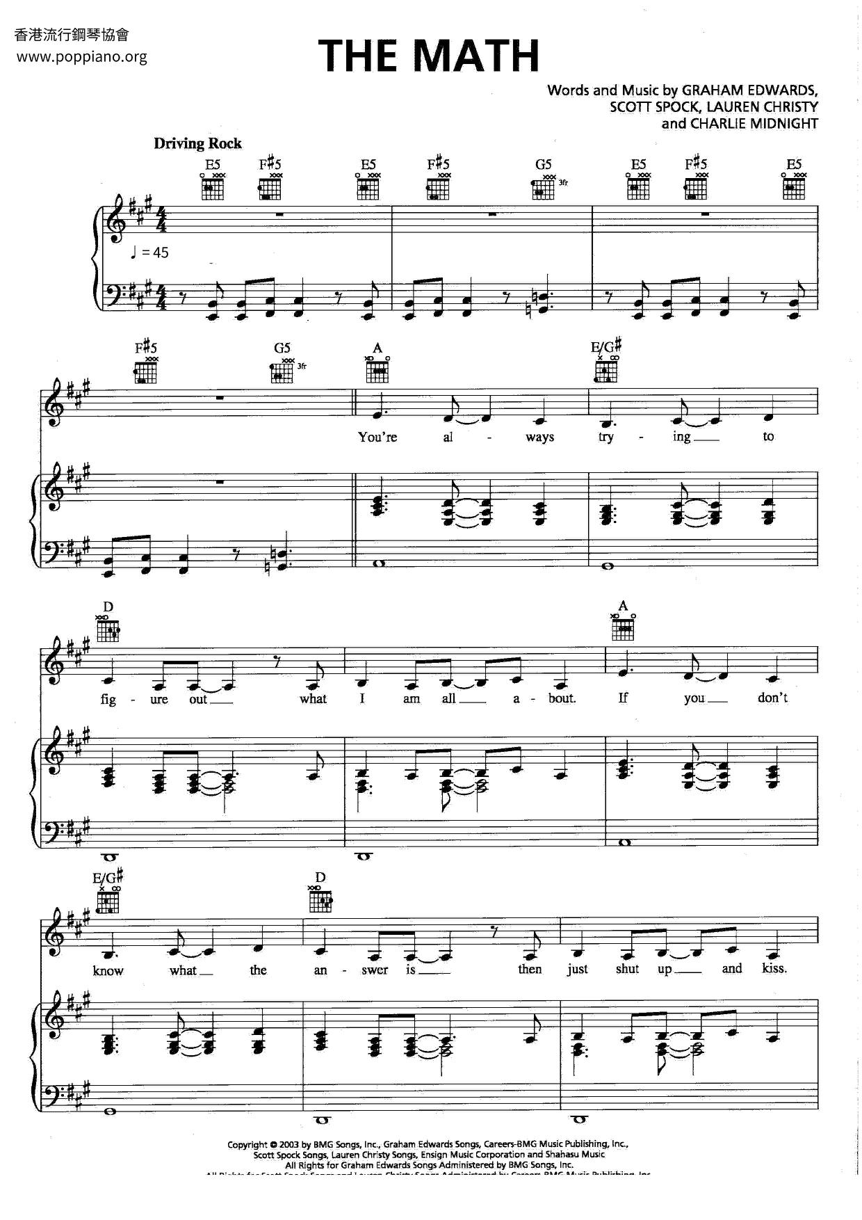 Hilary Duff-The Math Sheet Music pdf, - Free Score Download ★