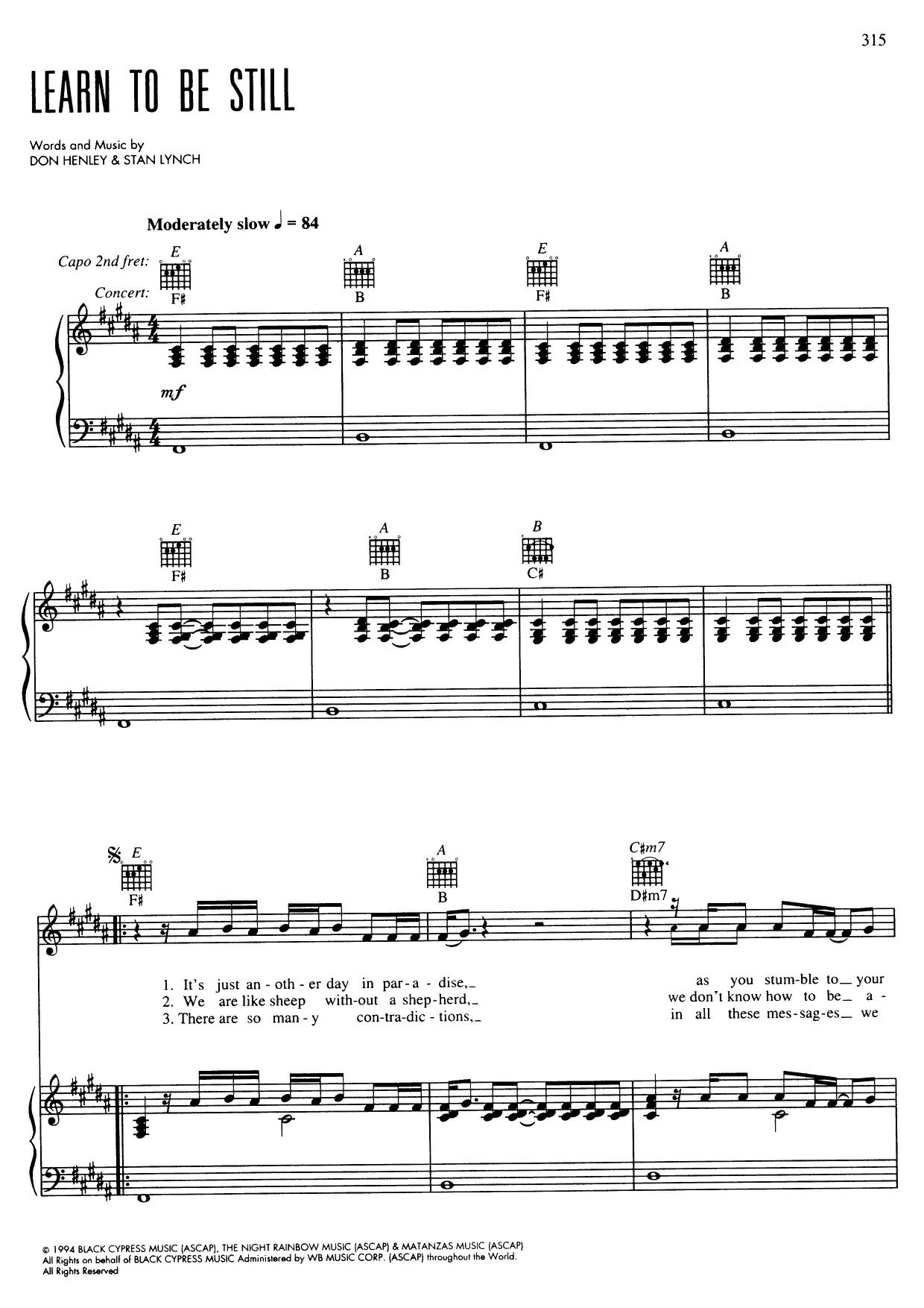 Eagles-Learn To Be Still 琴譜pdf-香港流行鋼琴協會琴譜下載 ★