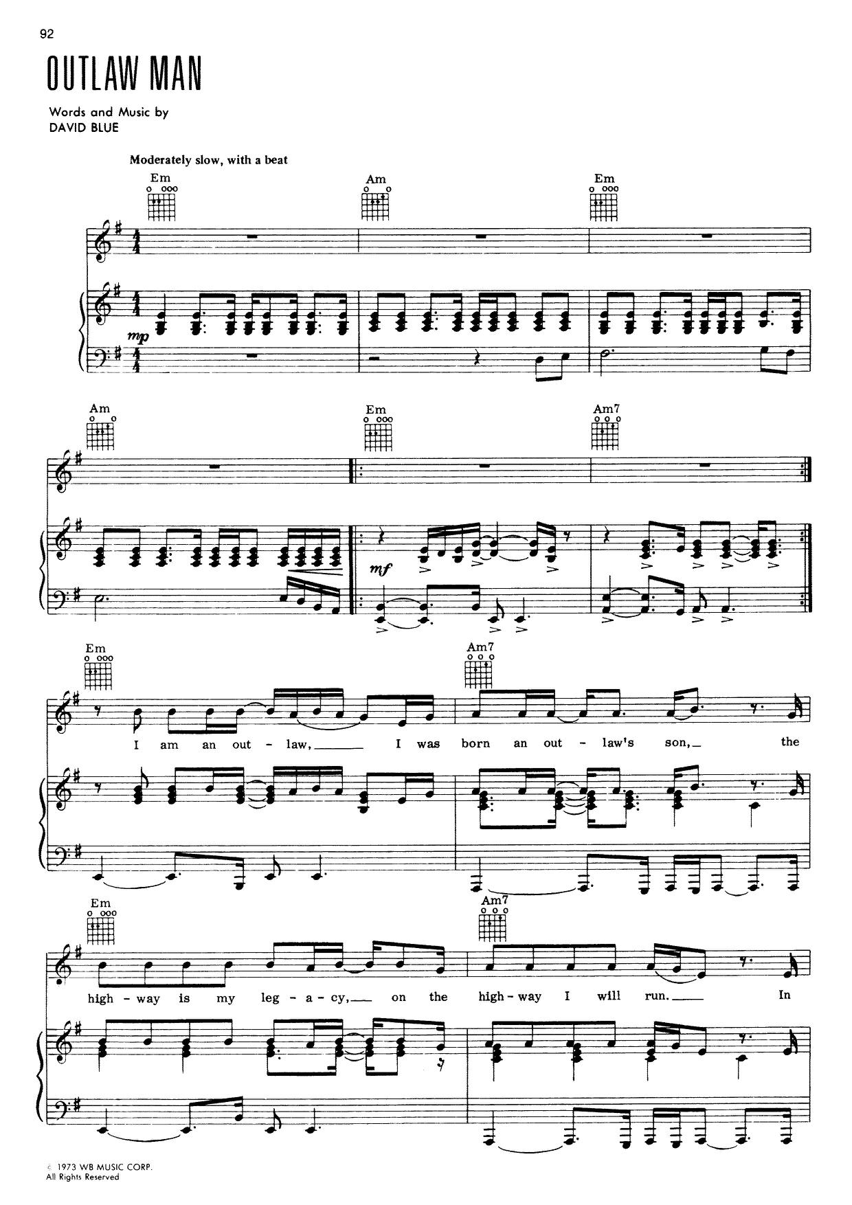 Eagles-Outlaw Man Sheet Music pdf, - Free Score Download ★