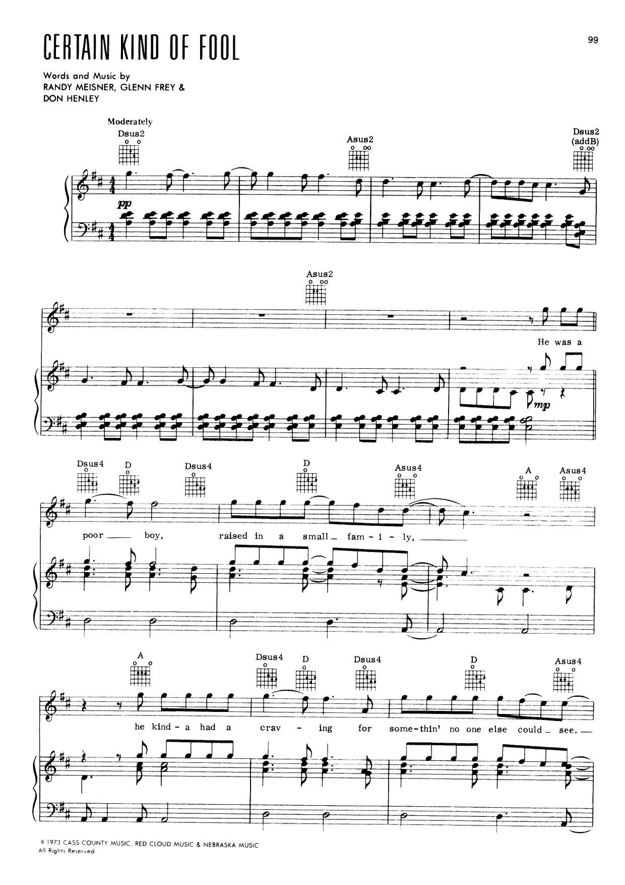 Eagles-Certain Kind Of Fool 琴譜pdf-香港流行鋼琴協會琴譜下載 ★