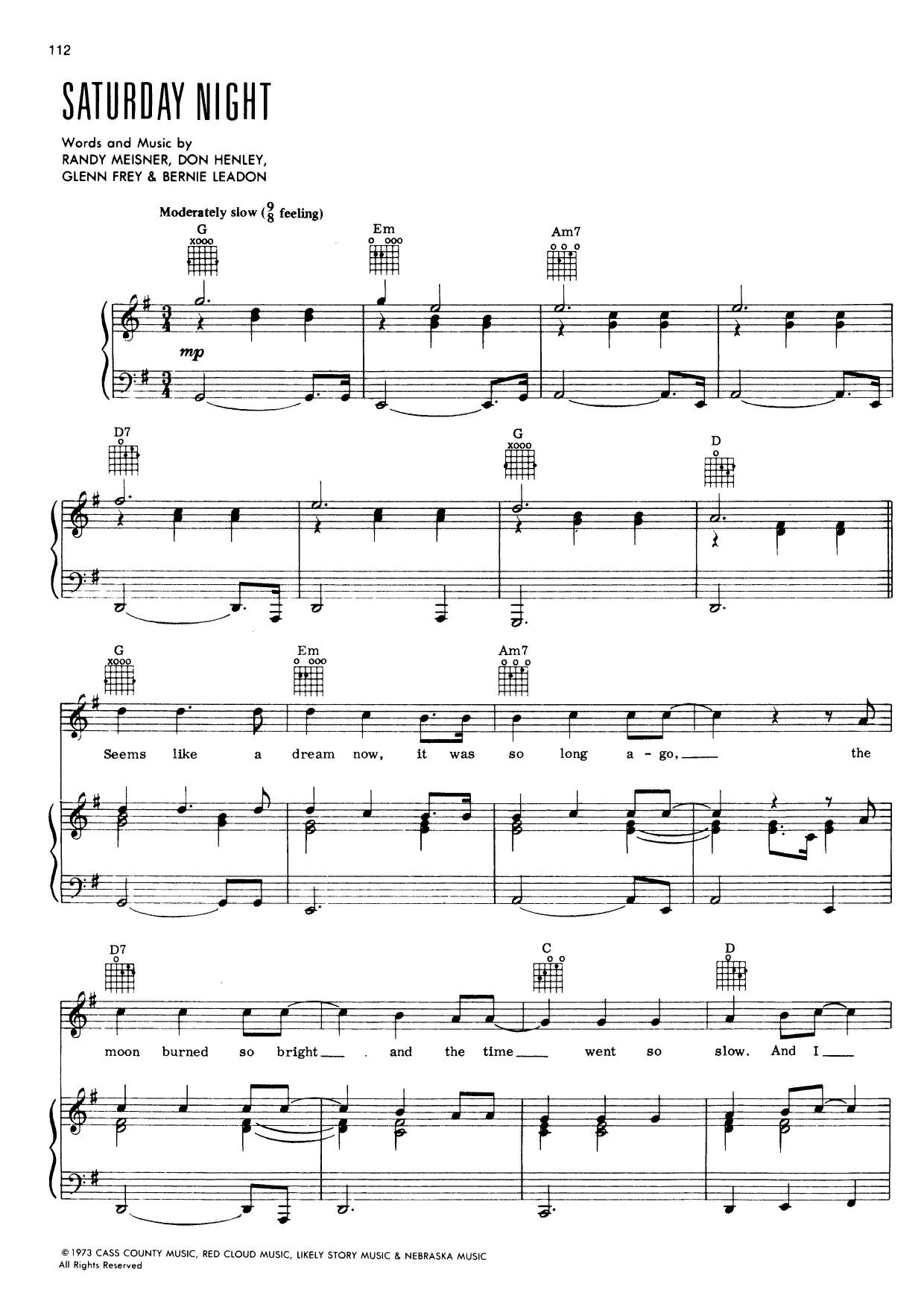 Eagles-Saturday Night Sheet Music pdf, - Free Score Download ★