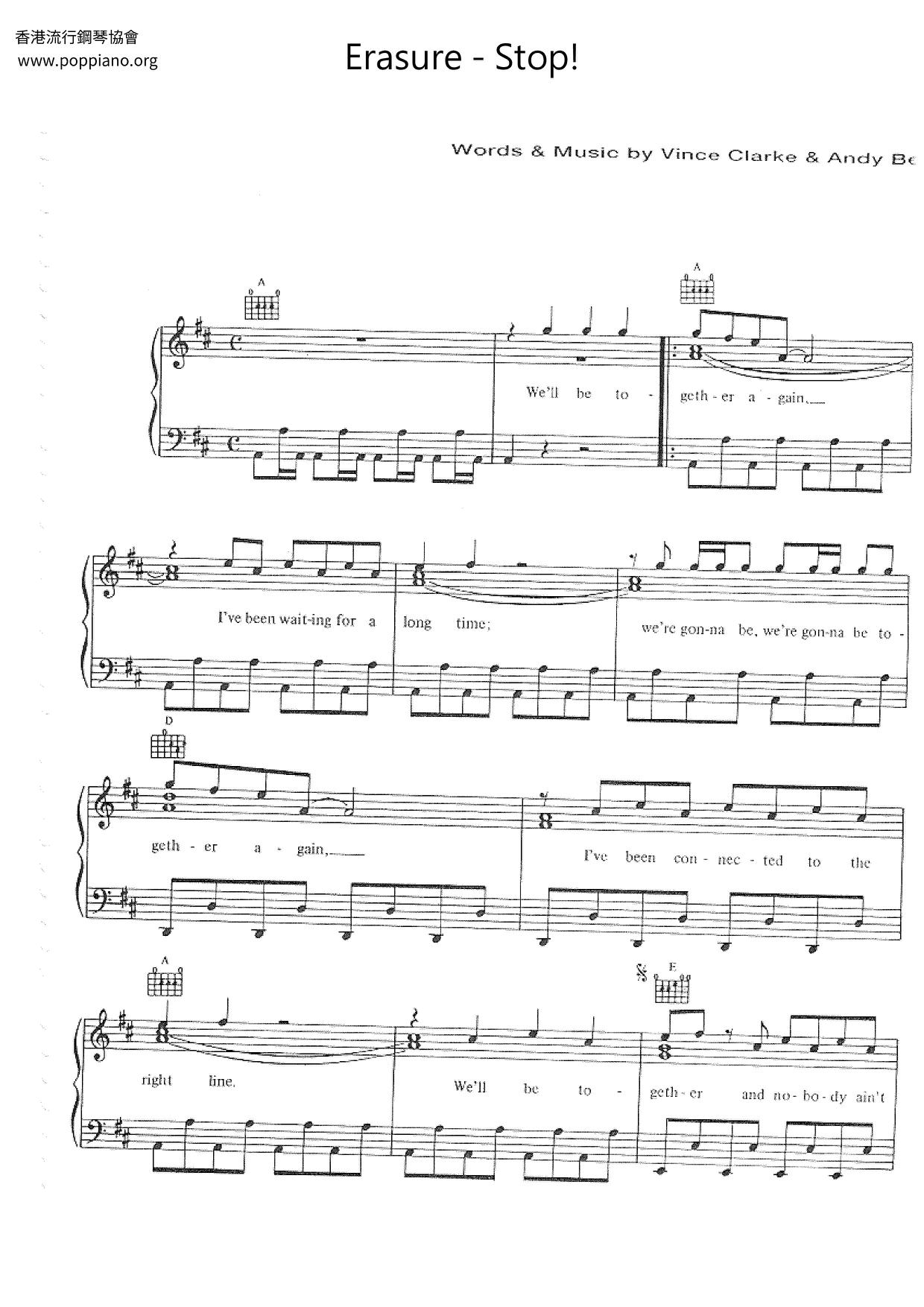Erasure-Stop! Sheet Music pdf, - Free Score Download ★