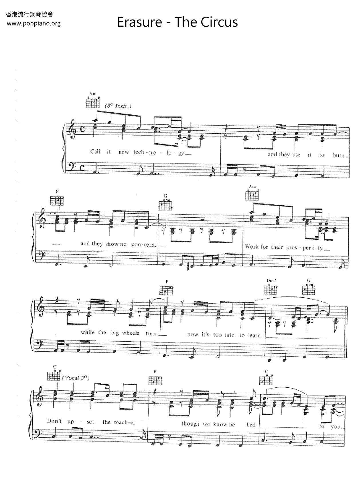 Erasure-The Circus Sheet Music pdf, - Free Score Download ★