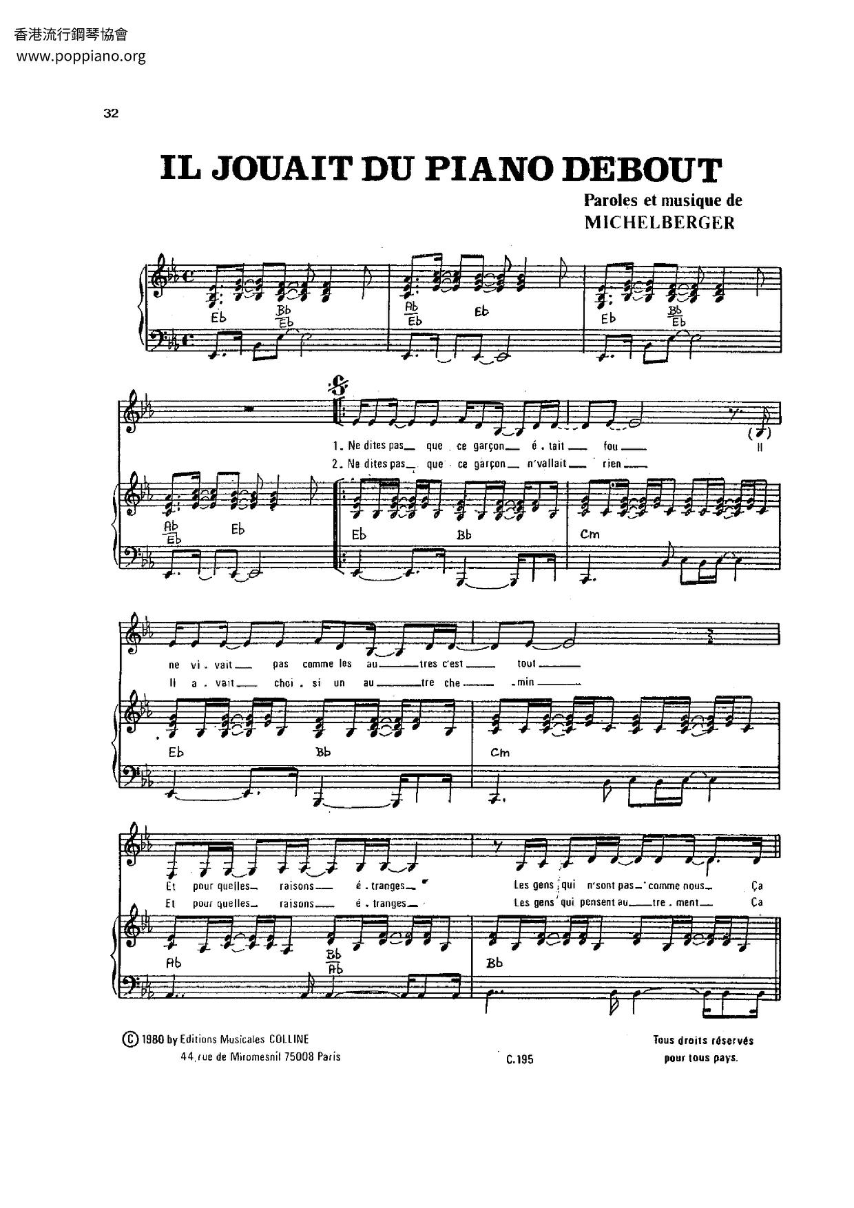 ★France Gall - Il jouait du piano debout ピアノ譜pdf- 香港ポップピアノ協会 無料PDF楽譜 ...