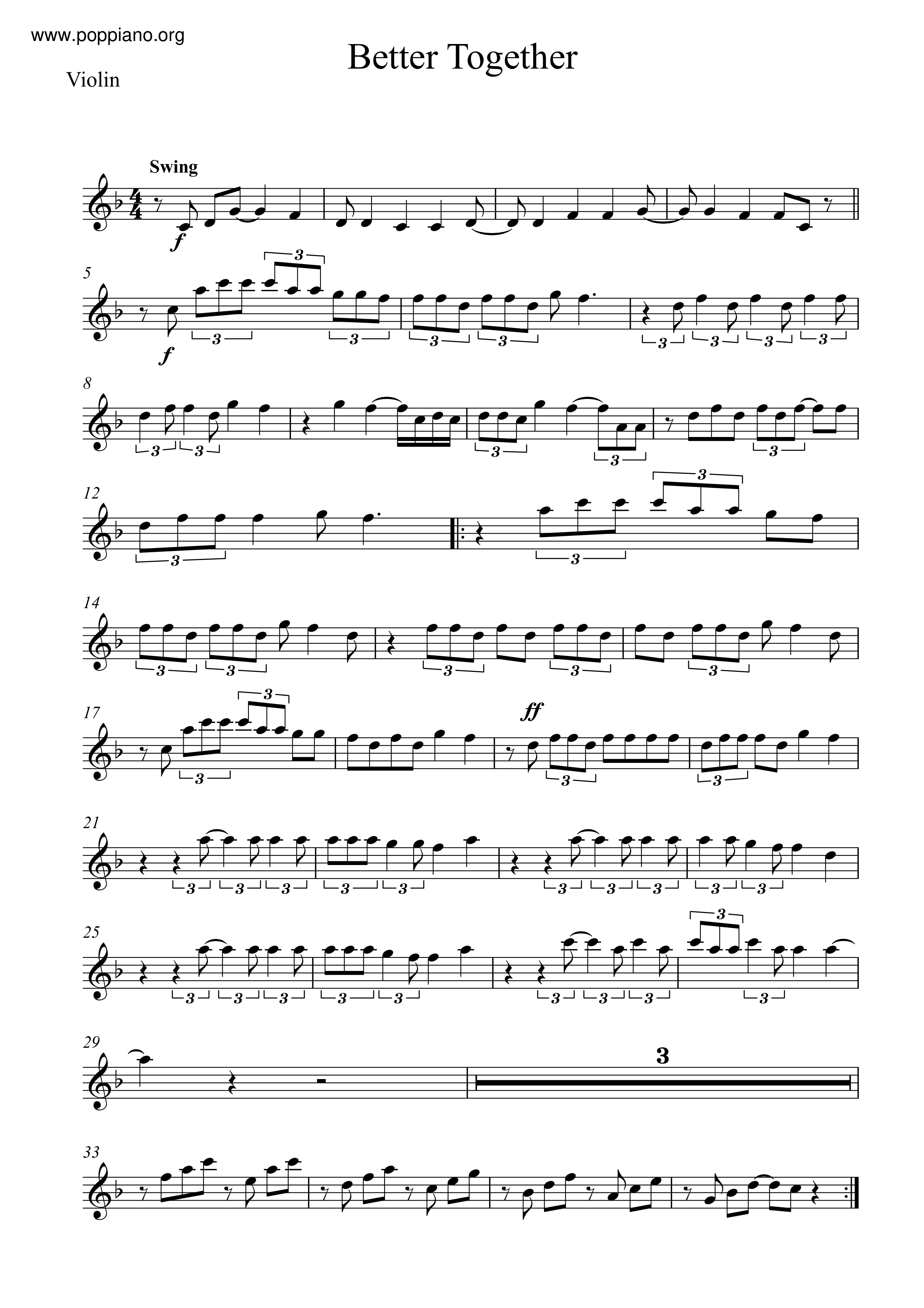 Jack Johnson-Better Together Violin Score pdf, - Free Score Download ★