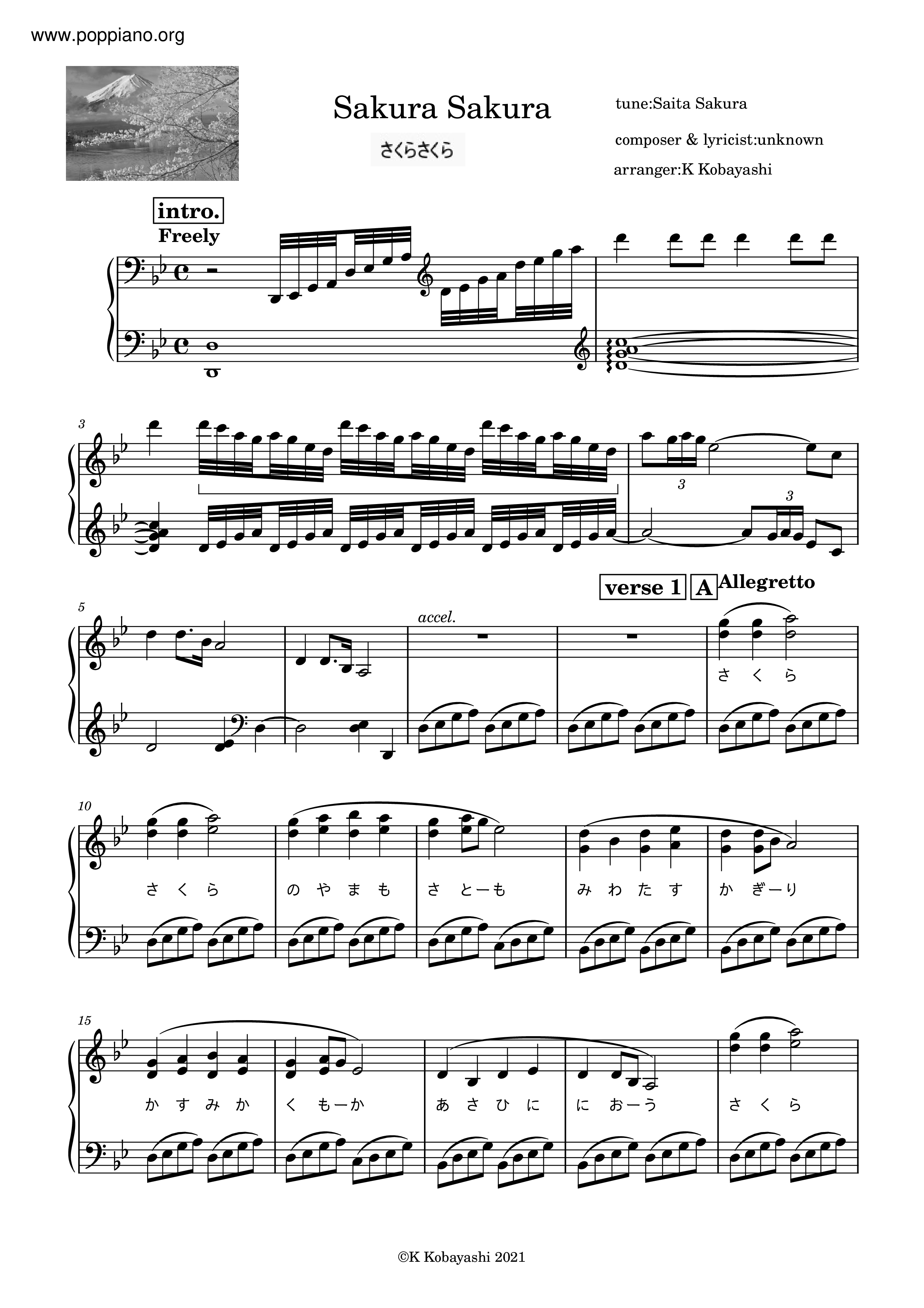 sakura sakura - Sheet Music / Piano Score Free PDF Download - HK Pop Piano Academy ★