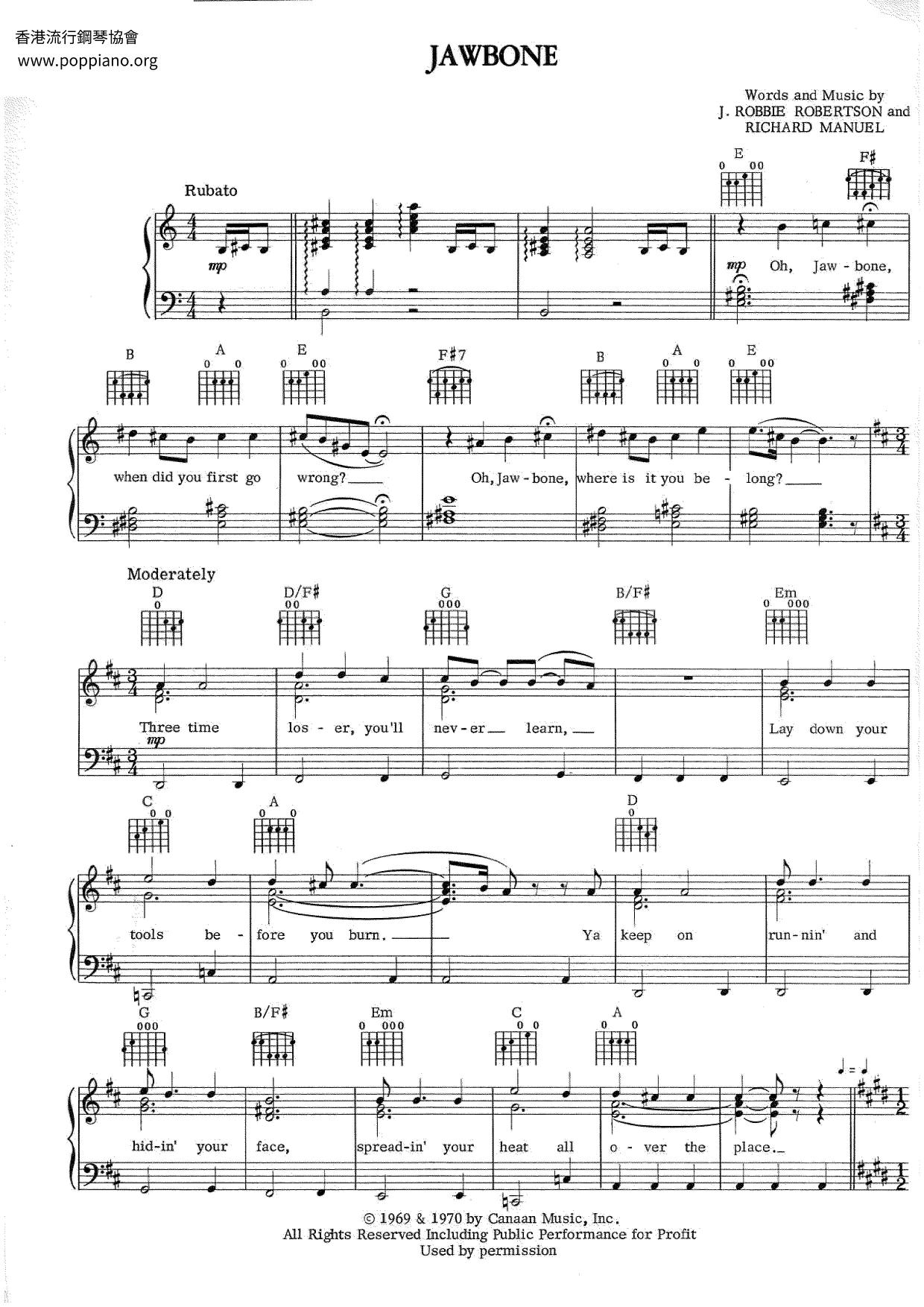 The Band-Jawbone Sheet Music pdf, - Free Score Download ★