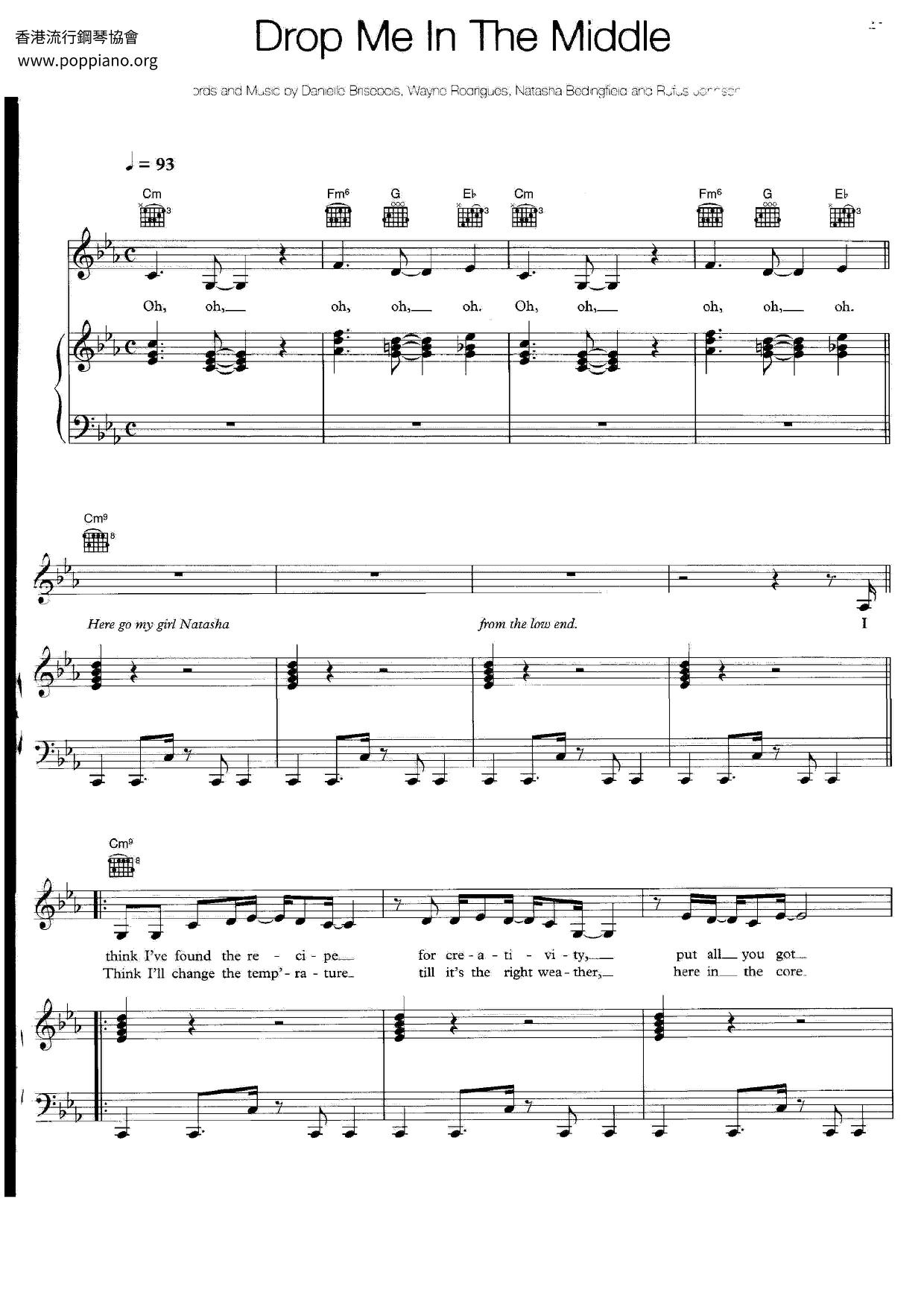 Natasha Bedingfield-Drop Me In The Middle 琴譜pdf-香港流行鋼琴協會琴譜下載 ★
