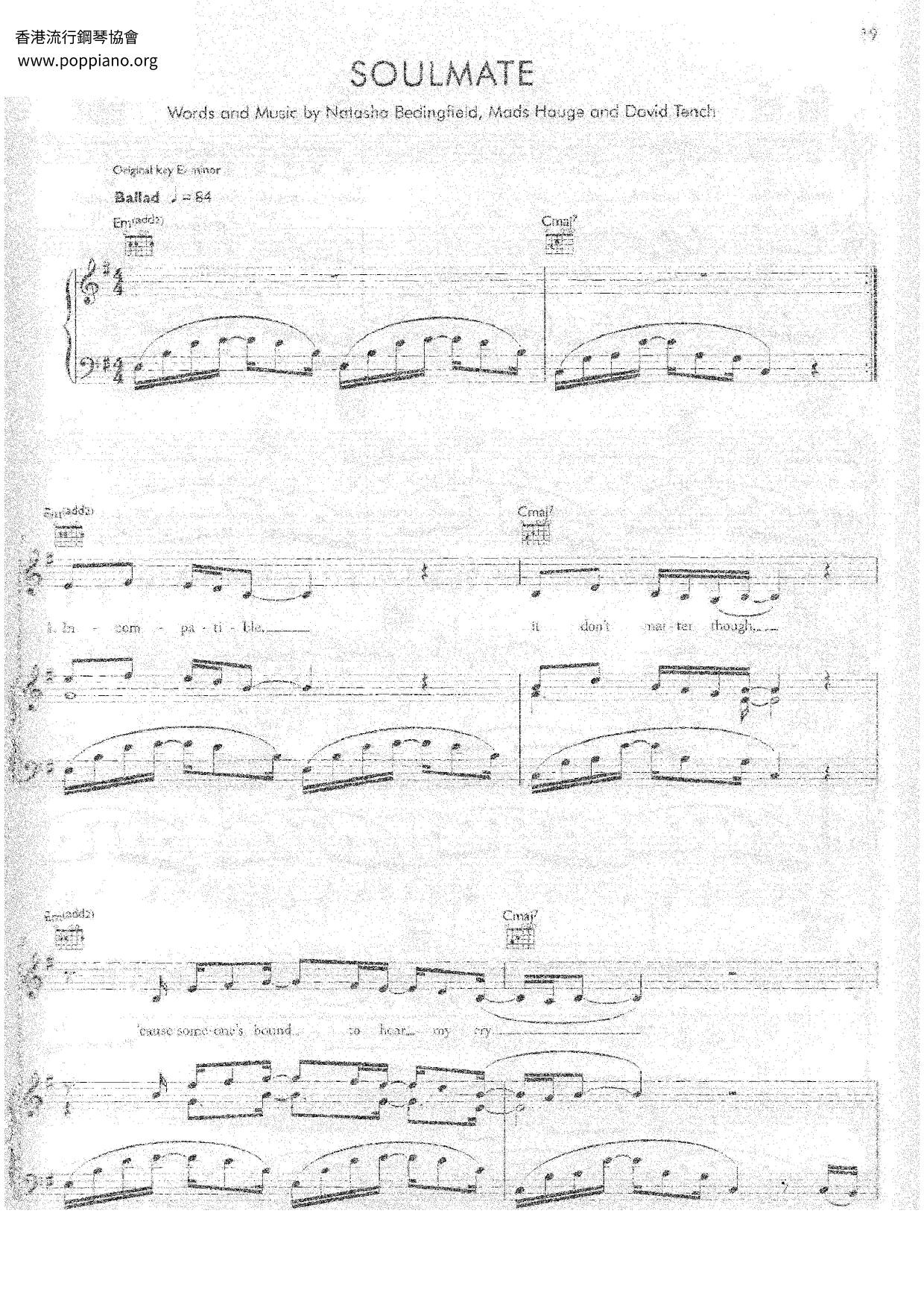 Soulmate - Sheet Music / Piano Score Free PDF Download - HK Pop Piano Academy ★