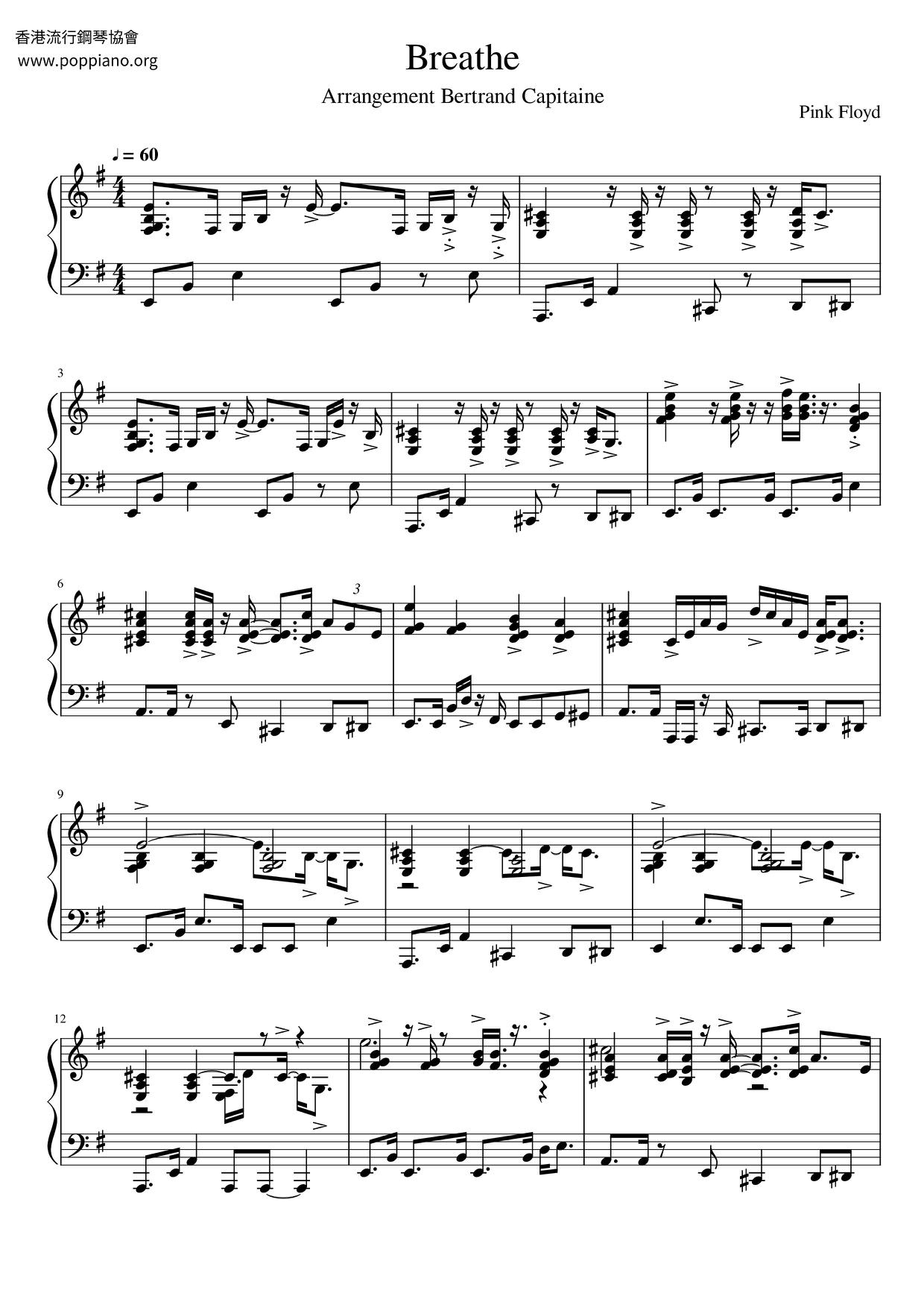 Pink Floyd-Breathe (In The Air) Sheet Music pdf, - Free Score Download ★