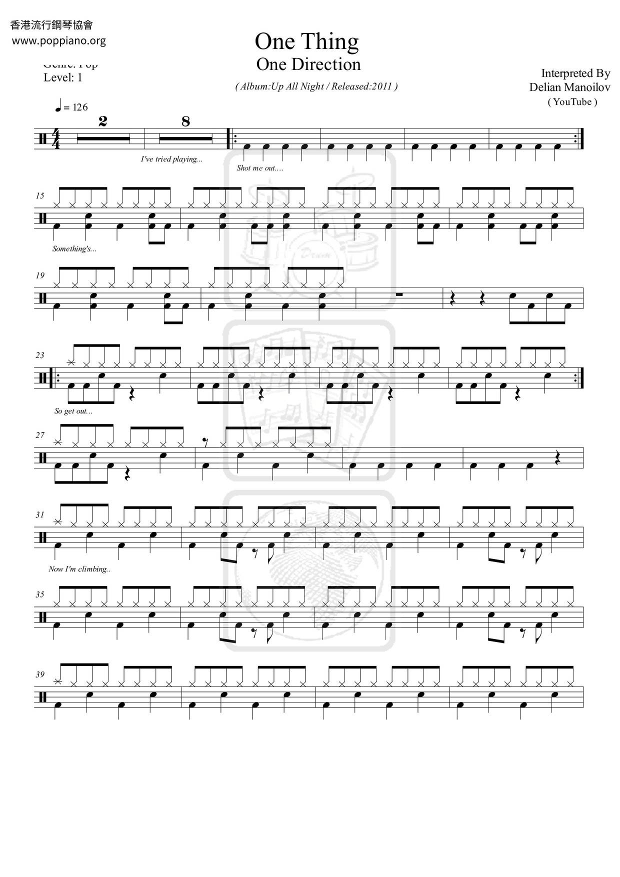 one thing- PDF琴譜免費下載 | 香港流行鋼琴協會 ★
