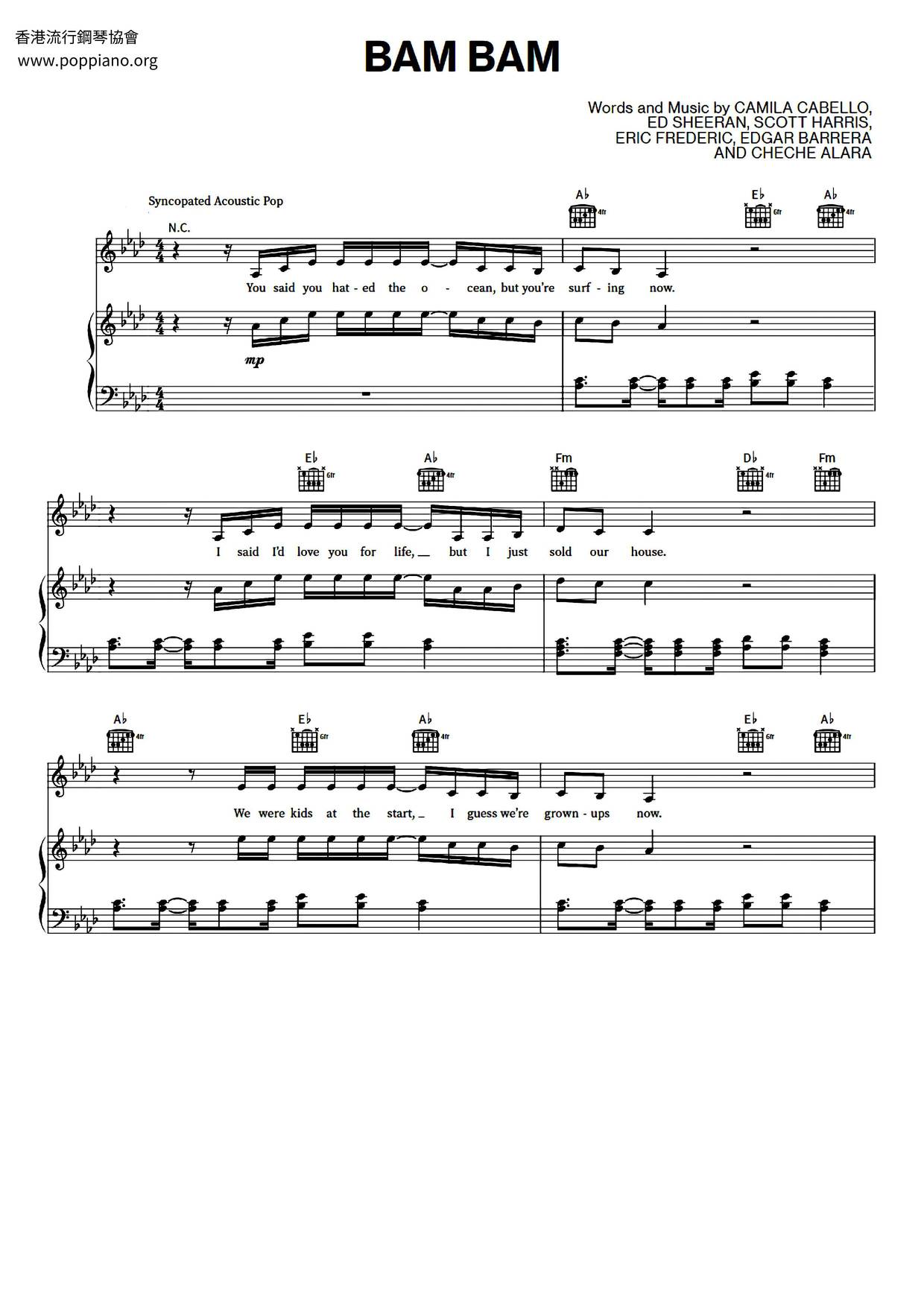 Camila Cabello-Bam Bam (Feat. Ed Sheeran) Sheet Music pdf, - Free Score ...