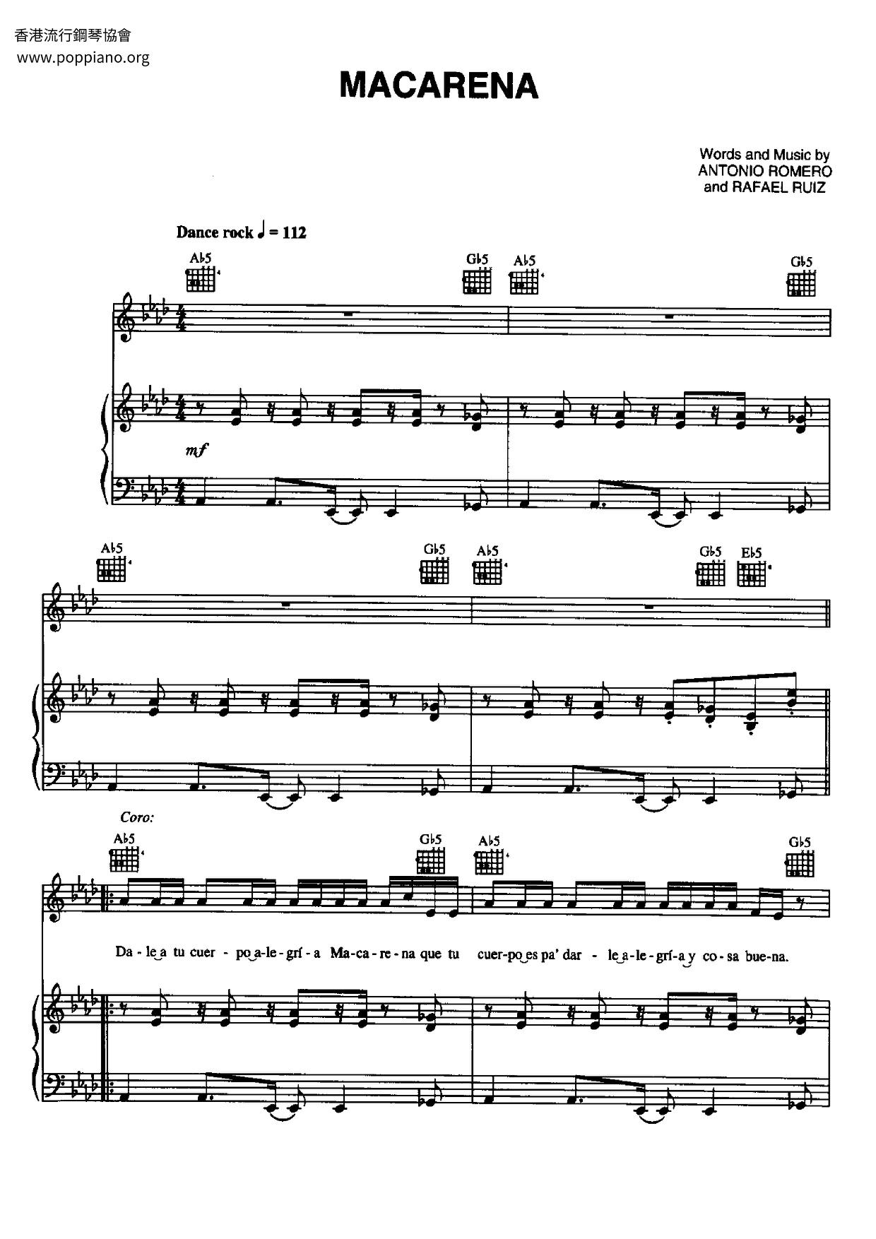 macarena - Sheet Music / Piano Score Free PDF Download - HK Pop Piano Academy ★