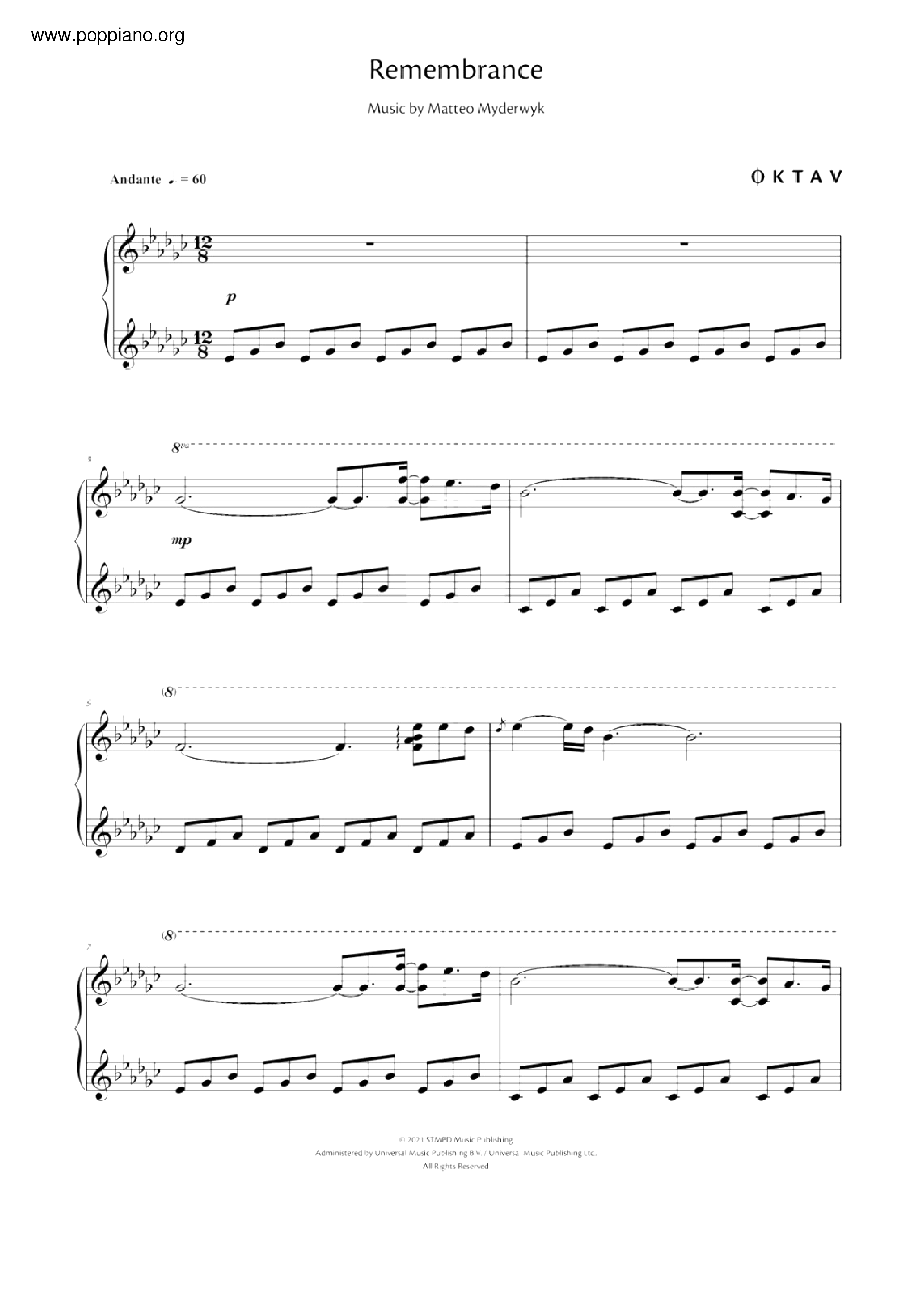 Remembrance - Sheet Music / Piano Score Free PDF Download - HK Pop ...