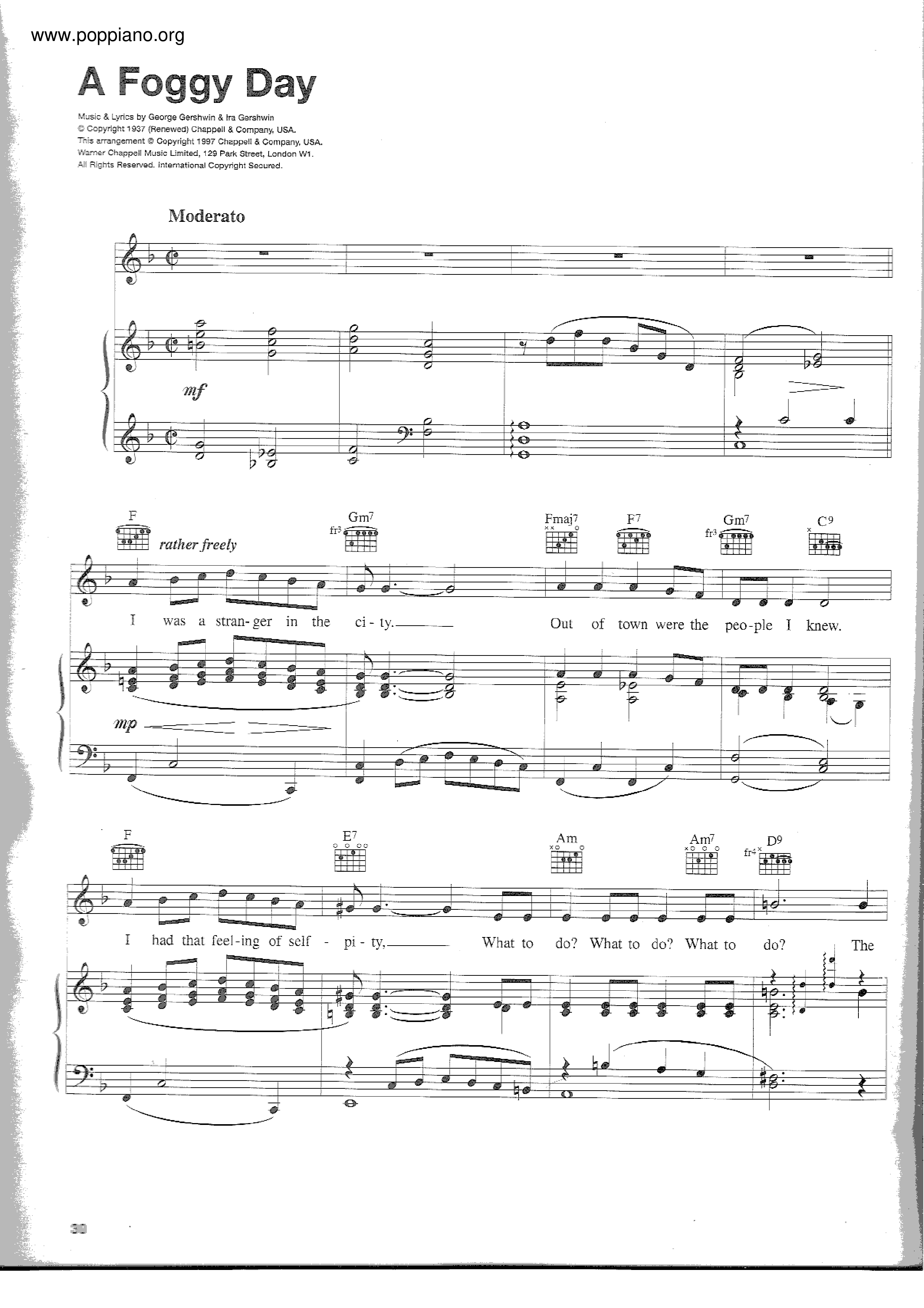 Frank Sinatra-A Foggy Day 琴譜pdf-香港流行鋼琴協會琴譜下載 ★