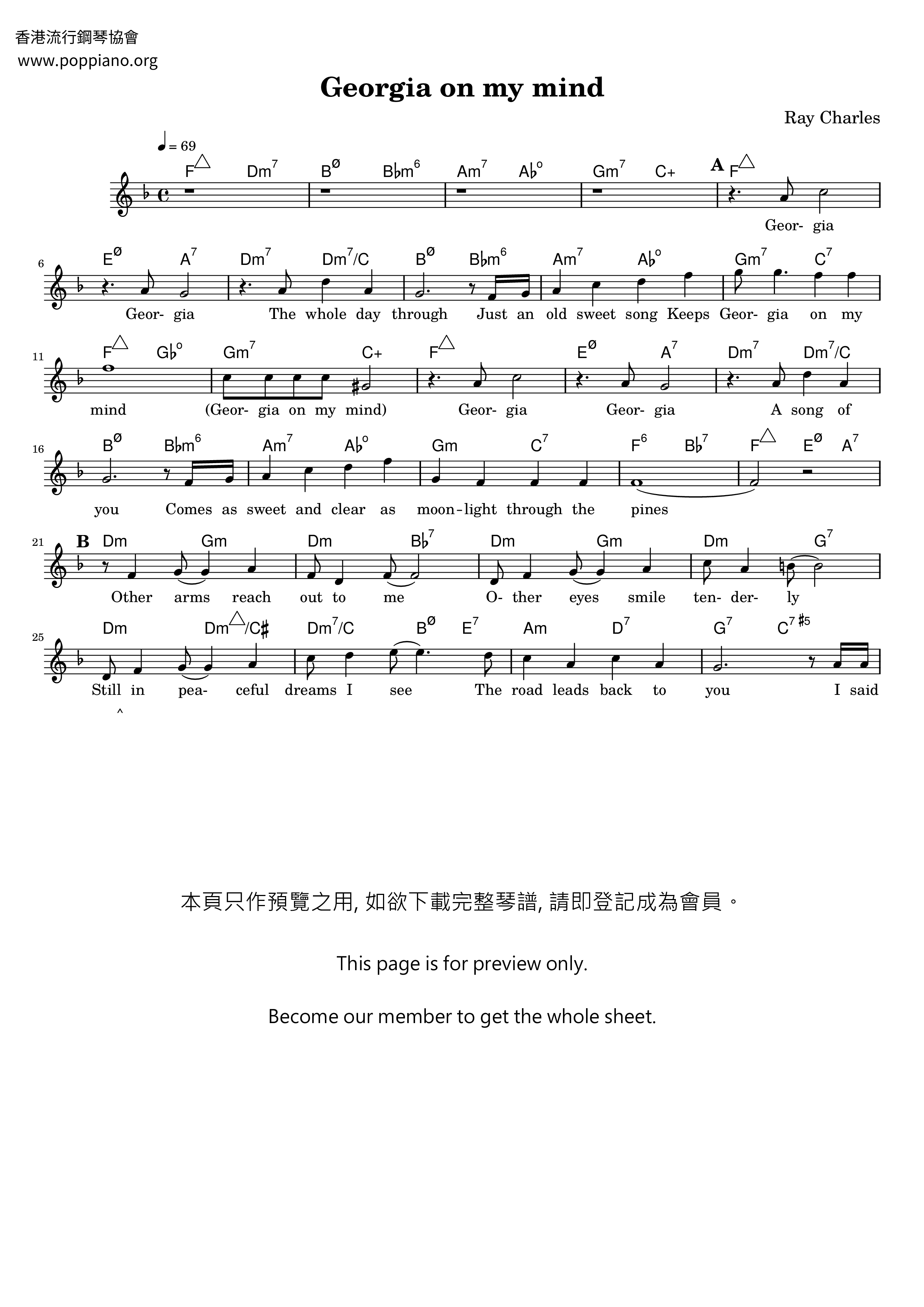 Ray Charles-Georgia On My Mind Sheet Music pdf, - Free Score Download ★