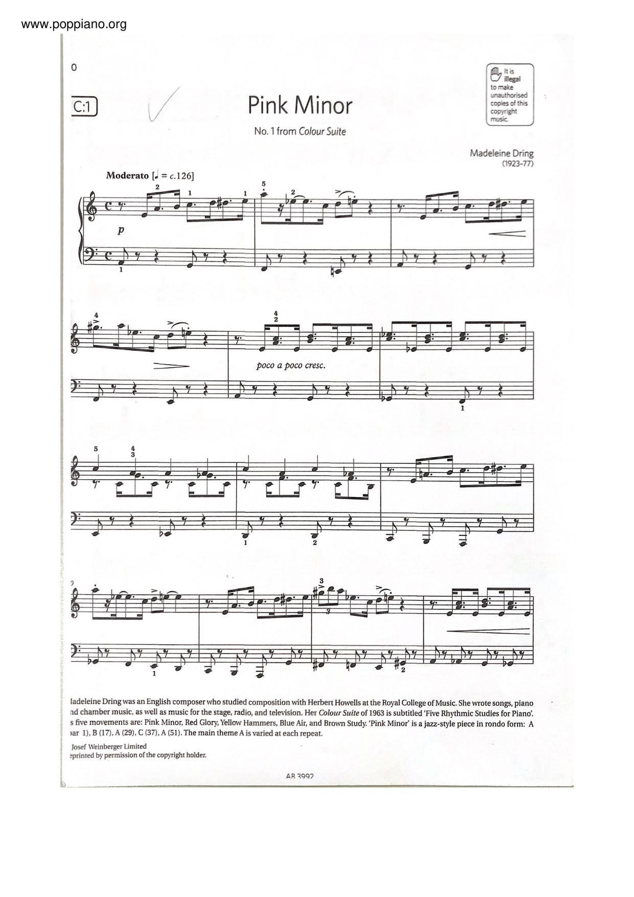 Madeleine Dring-Colour Suite: I. Pink minor Sheet Music pdf, - Free ...