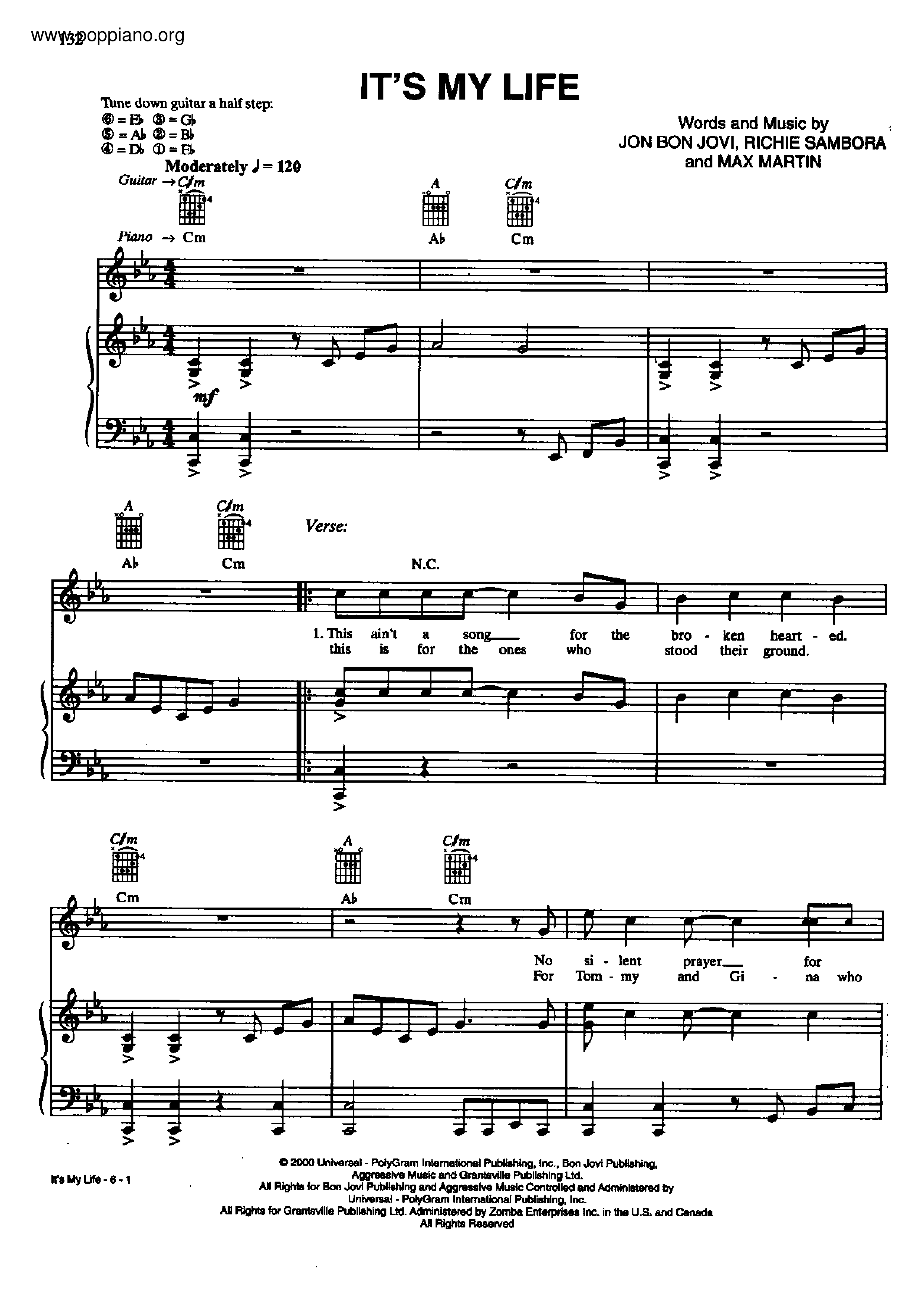 Bon Jovi-It's My Life 琴譜pdf-香港流行鋼琴協會琴譜下載 ★